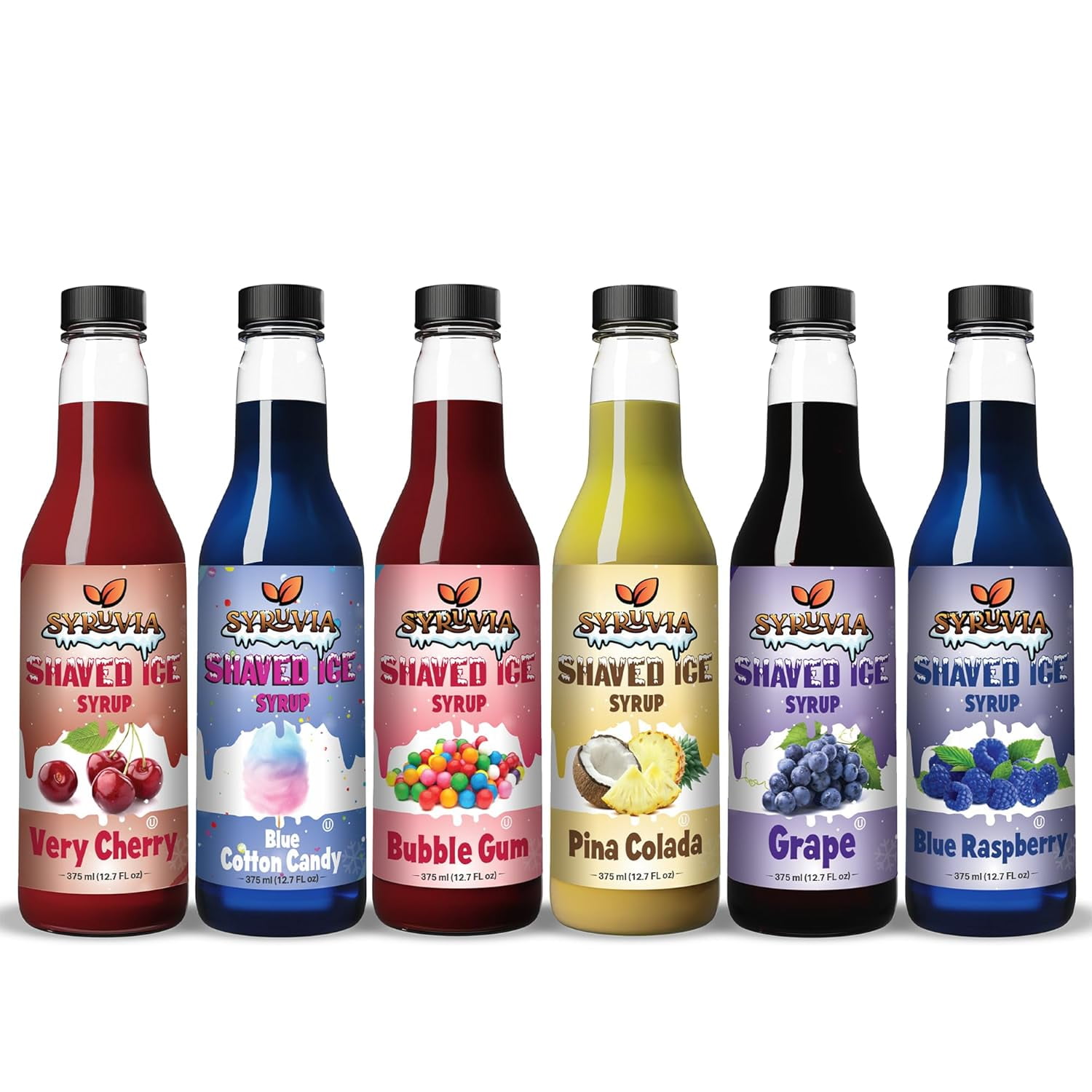 Syruvia Snow Cone Syrup Variety Pack, Cotton Candy, Bubble Gum, Cherry ...