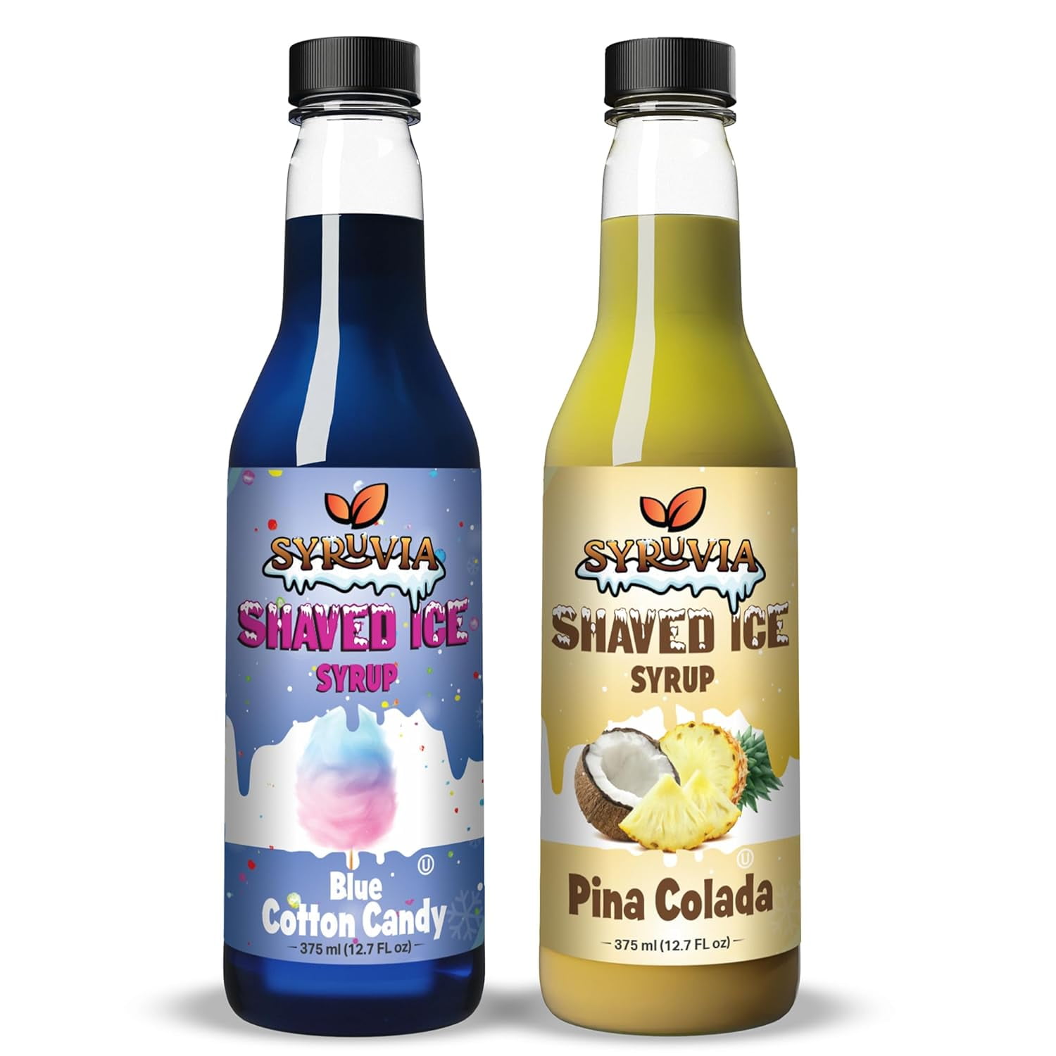 Syruvia Snow Cone Variety Pack Blue Cotton Candy & Pina Colada Syrup (2 ...