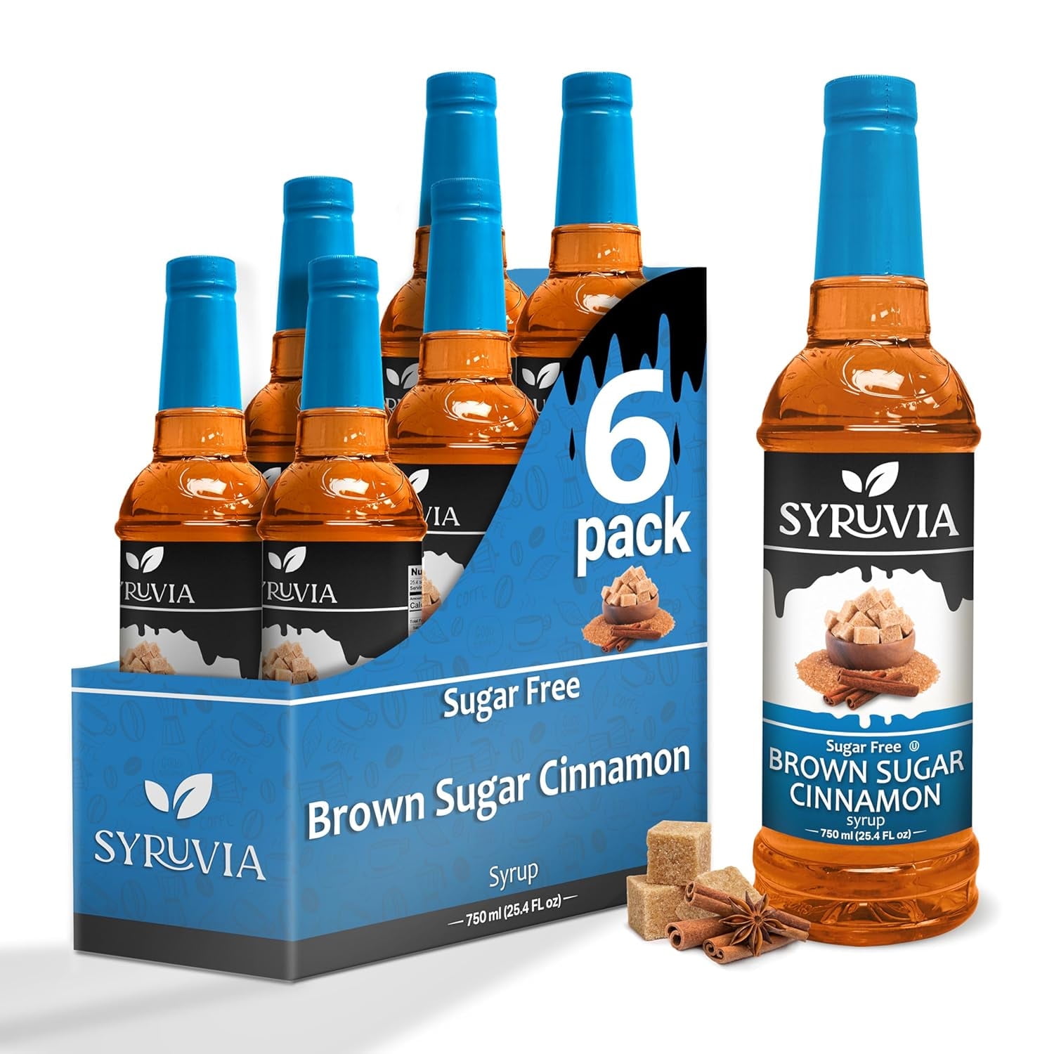 Syruvia Sugar-Free Brown Sugar Cinnamon Syrup for Drinks 1 Case (6 ...