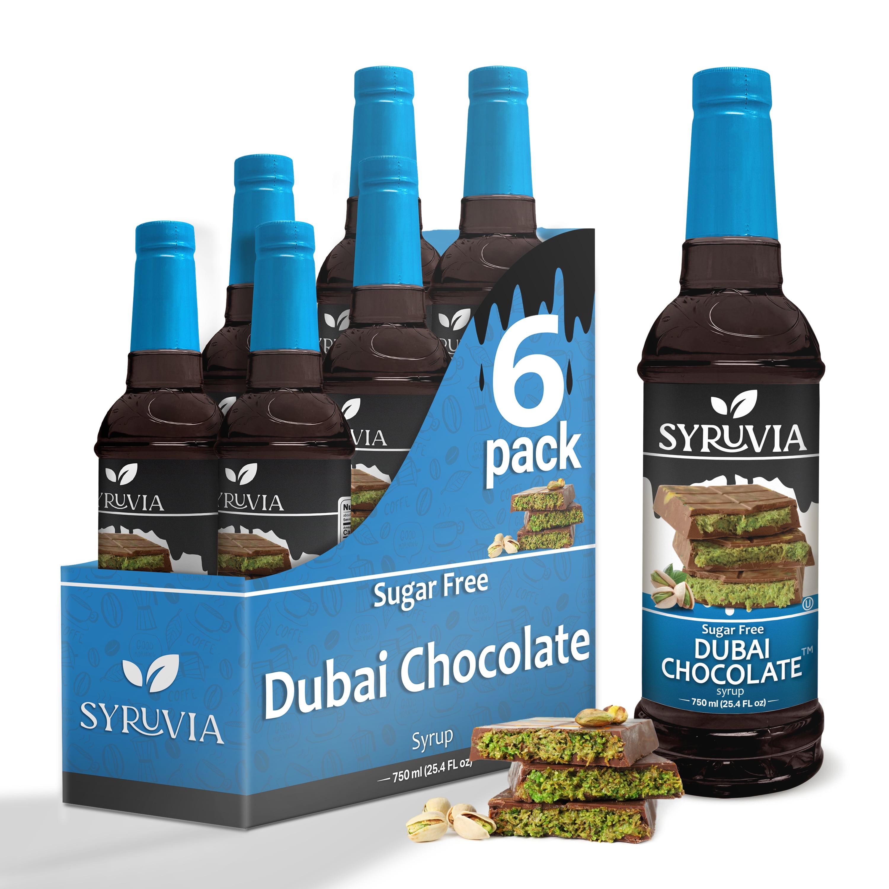 Syruvia Sugar Free Dubai chocolate Syrup for Drinks 1 Case (6 Bottles ...