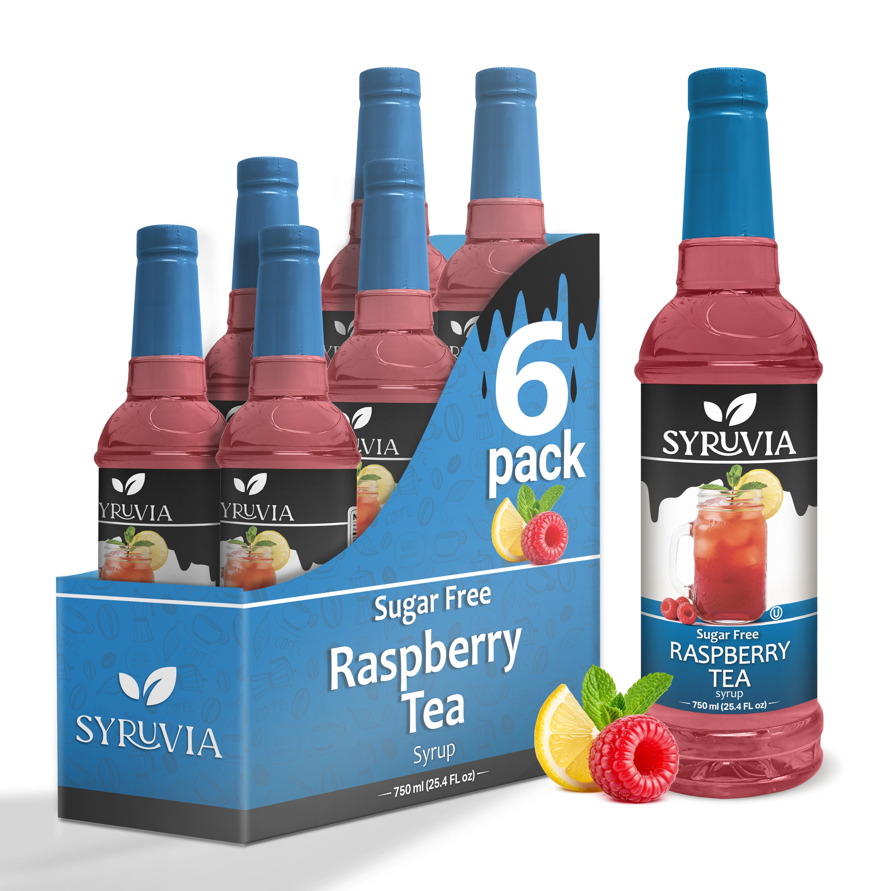 Syruvia Sugar Free Raspberry Tea Syrup for Drinks 1 Case (6 Bottles, 25 ...