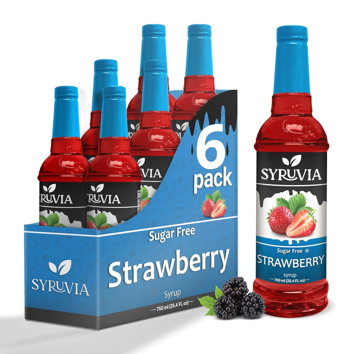 Syruvia Sugar-Free Strawberry Syrup for Drinks 1 Case (6 Bottles, 25.4 ...
