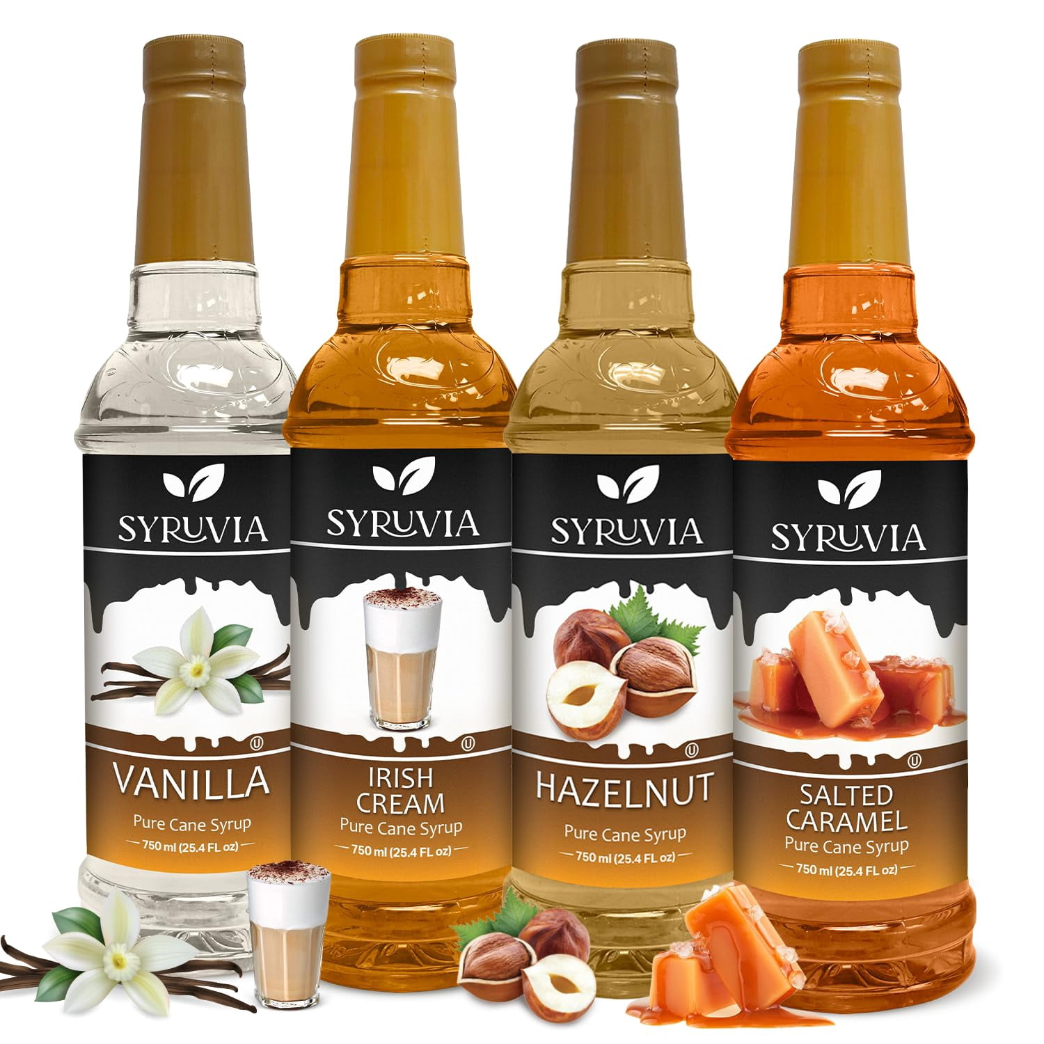 Syruvia Variety Pack Vanilla, Salted Caramel, Hazelnut & Irish Cream ...
