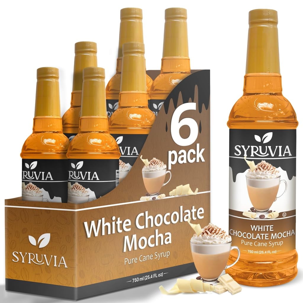 Syruvia White Chocolate Mocha Syrup for Coffee 1 Case (6 Bottles, 25.4 ...