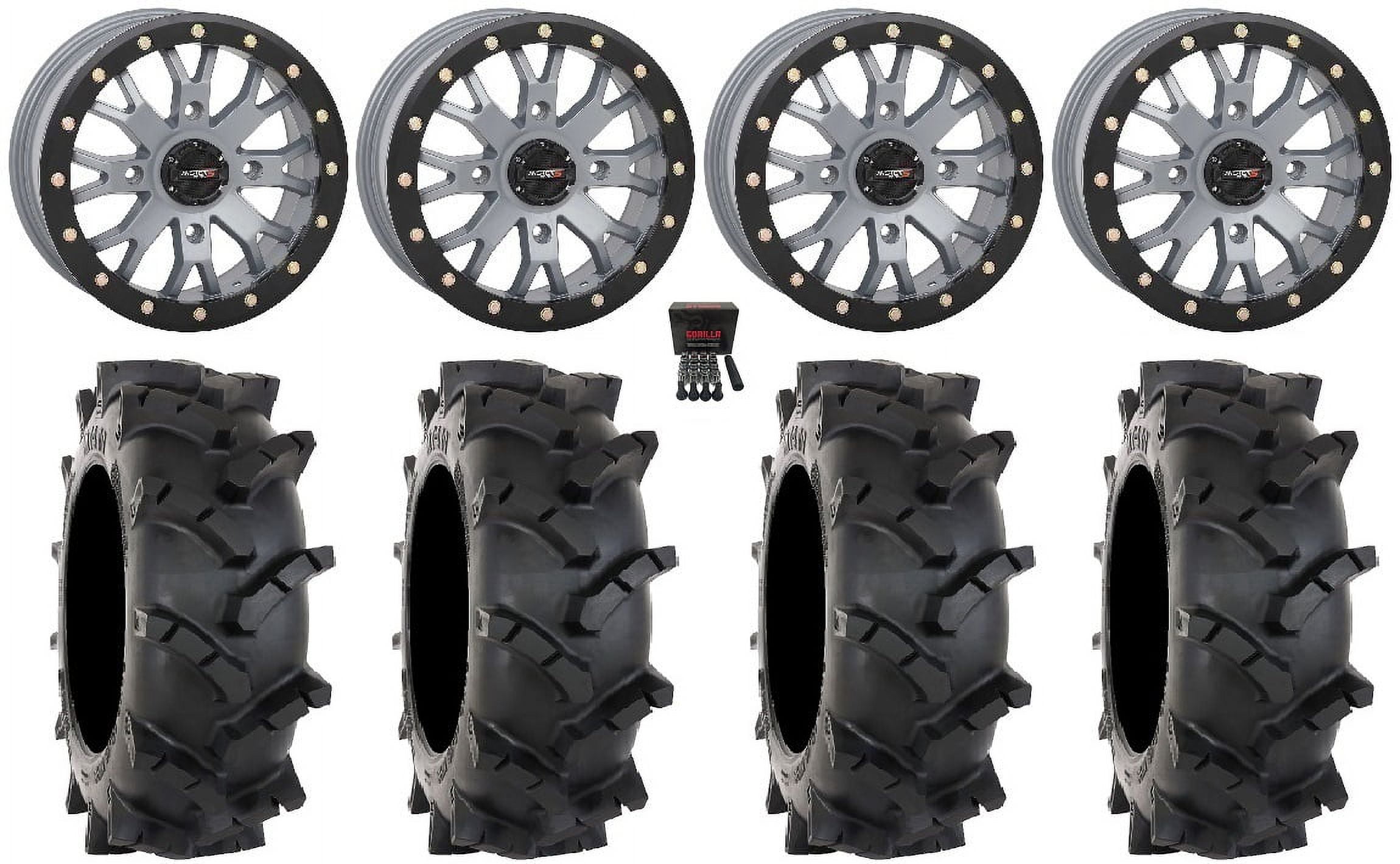 System 3 SB-4 14" Wheels Grey (6+1/4+3) 28" MT410 Tires Honda Talon ...