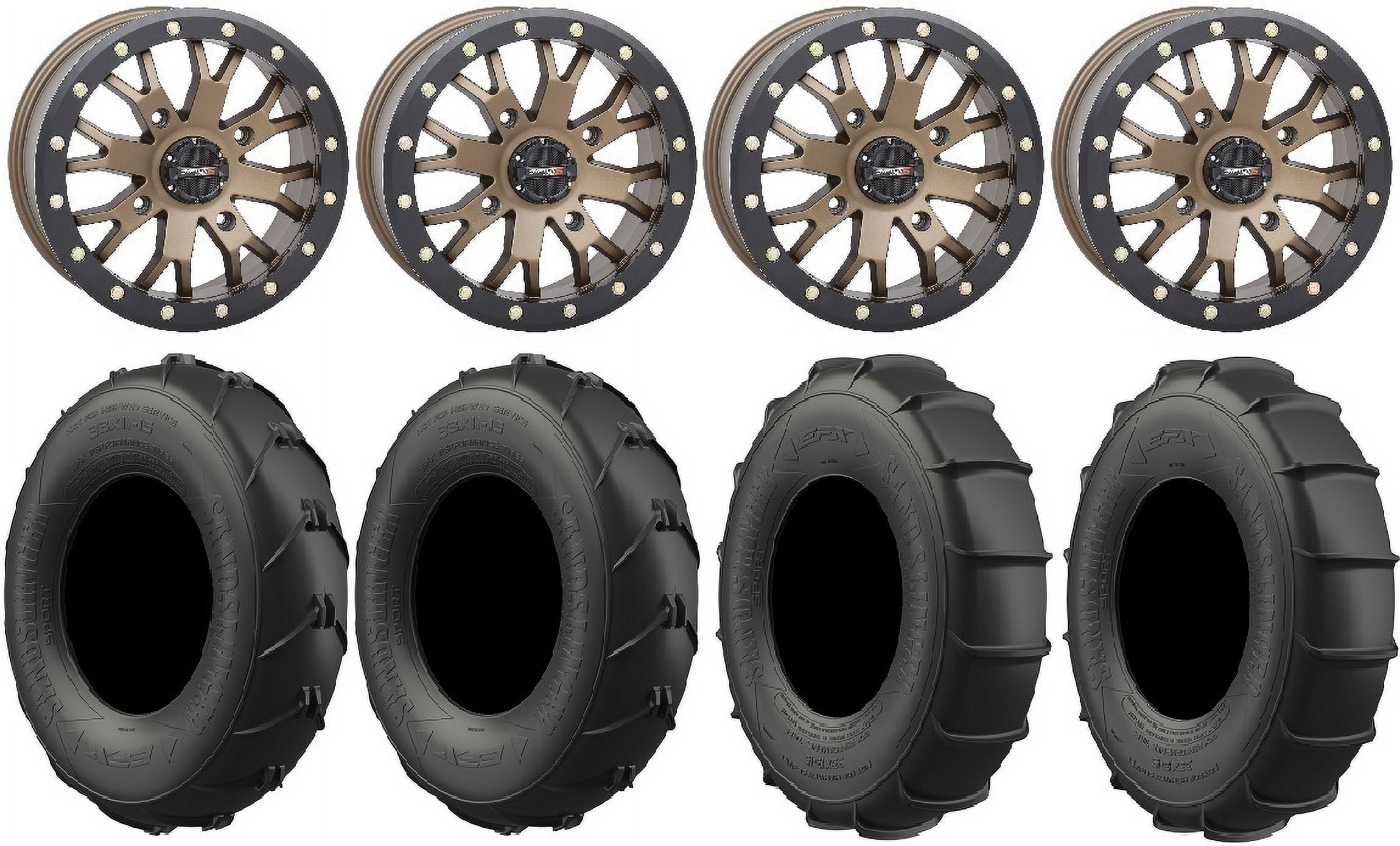 System 3 SB-4 15" Wheels Bronze 33" Sand Slinger Tires Sportsman RZR ...