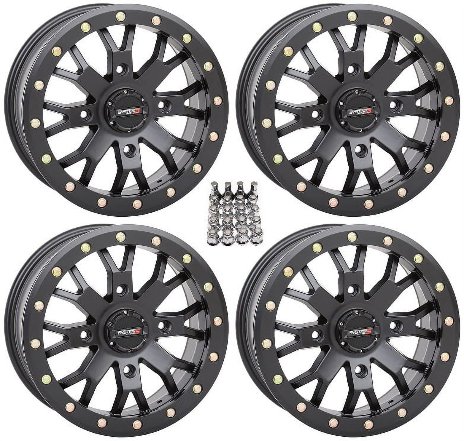 System 3 SB-4 Beadlock Black (4+3) ATV Wheels 14" Sportsman 550 850 ...