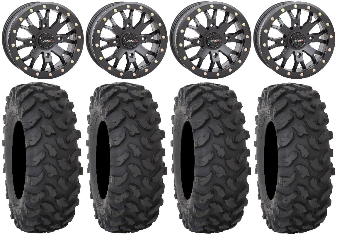 System 3 SB-4 Black (4+3) 15" Wheels 35" XTR370 Tires Can-Am Maverick ...