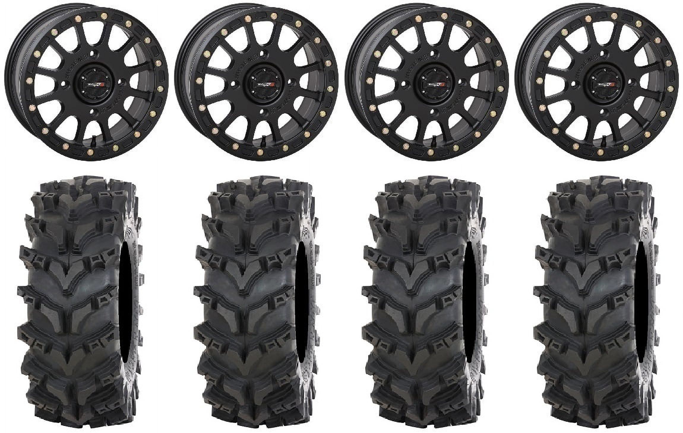 System 3 SB-5 14" Wheels Black 30" Out&Back Max Tires Polaris RZR XP ...