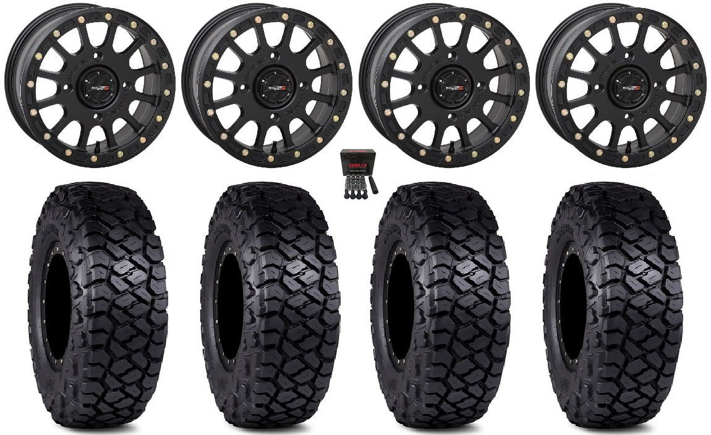 System 3 SB-5 15" Wheels Black 30" Intersect Tires Kawasaki Mule Pro ...