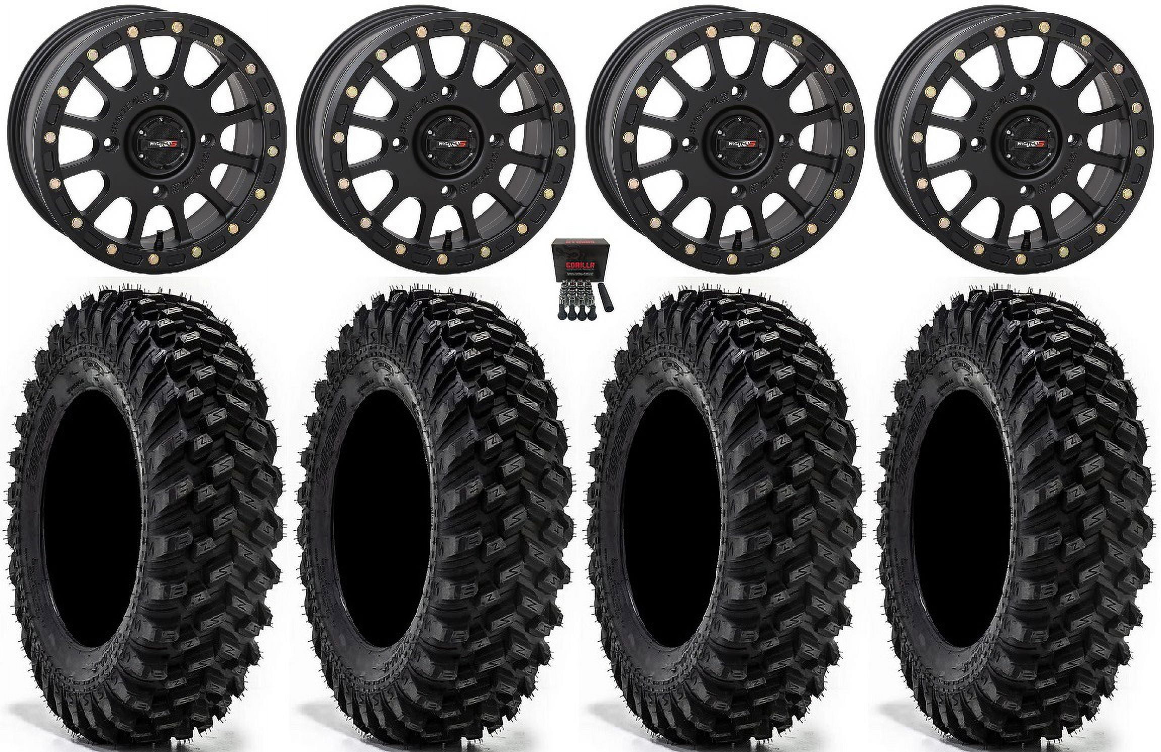 System 3 SB-5 15" Wheels Black 30" Warrior XT Sticky Tires Can-Am ...