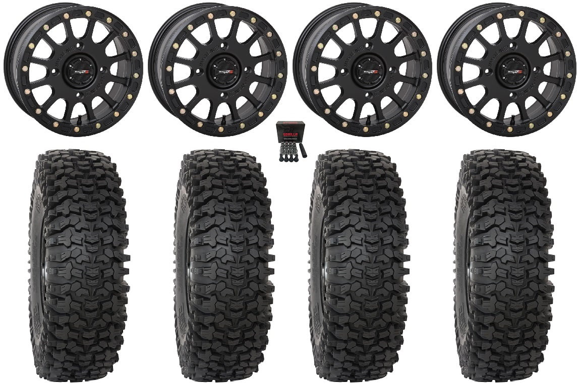 System 3 SB-5 15" Wheels Black 32" RC500S Sticky Tires Polaris RZR XP ...