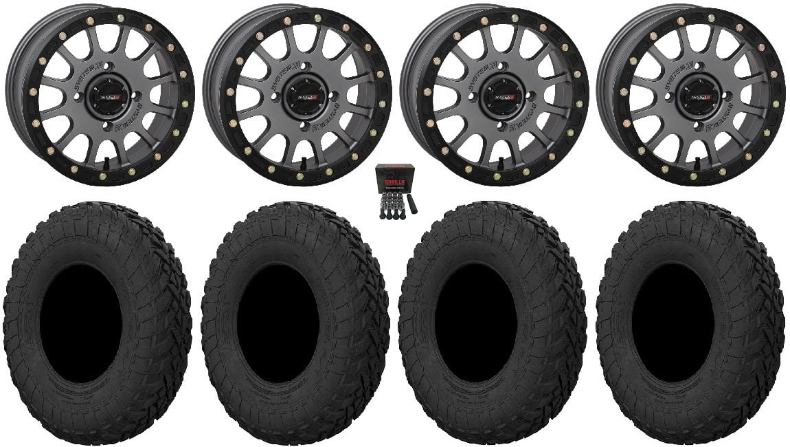 System 3 SB-5 15" Wheels Grey 33" Gripper R/T Tires Kawasaki Mule Pro ...