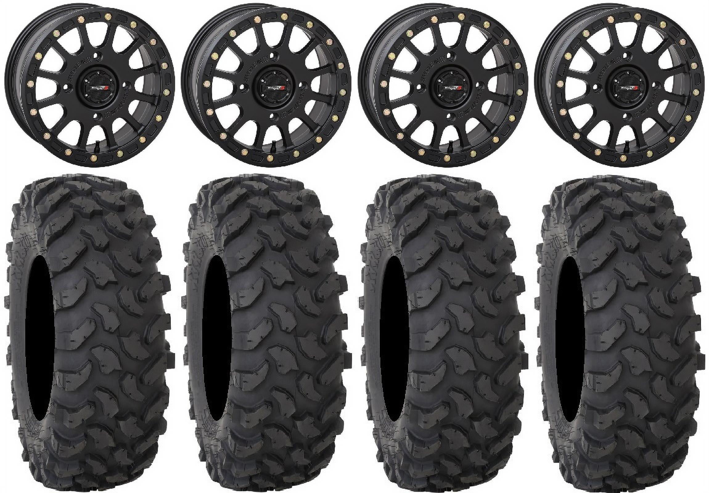 System 3 SB-5 Black 14" Wheels 32" XTR370 Tires Sportsman RZR Ranger ...