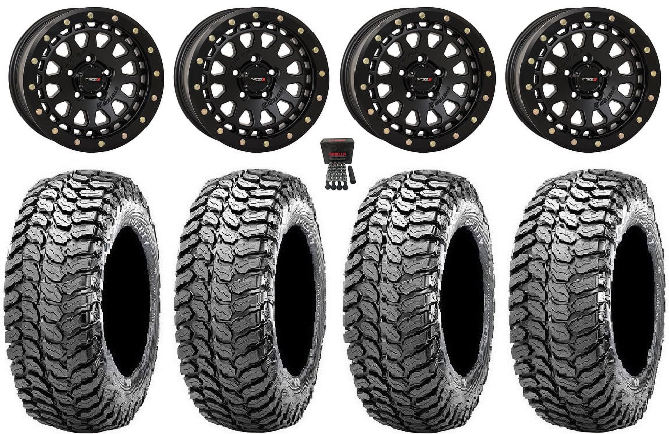 System 3 SB-6 15" Wheels Black (4+3) 32" Liberty Tires Polaris RZR ...