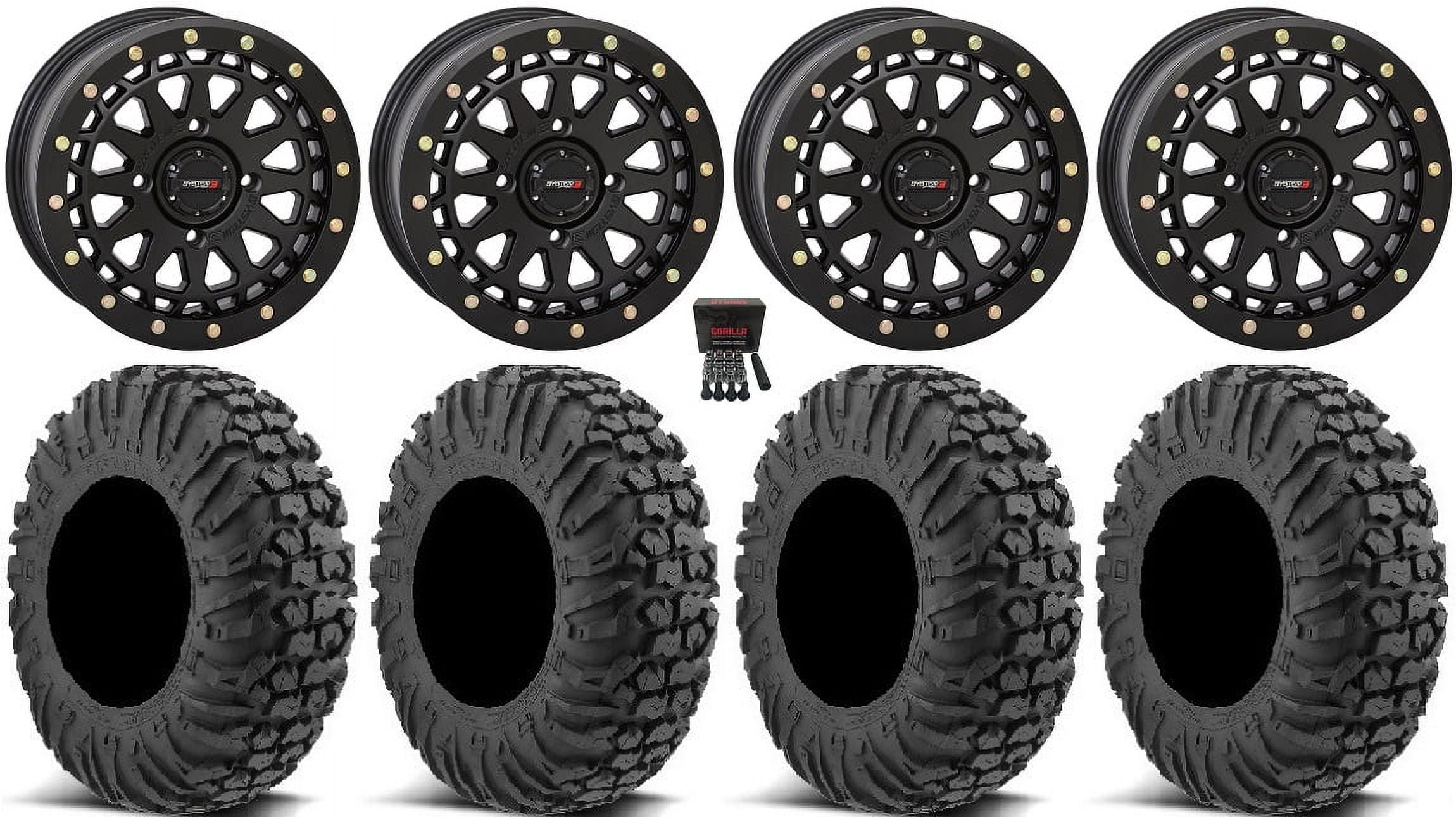System 3 SB-6 15" Wheels Black (4+3) 32" MotoVator Tires Polaris RZR XP ...