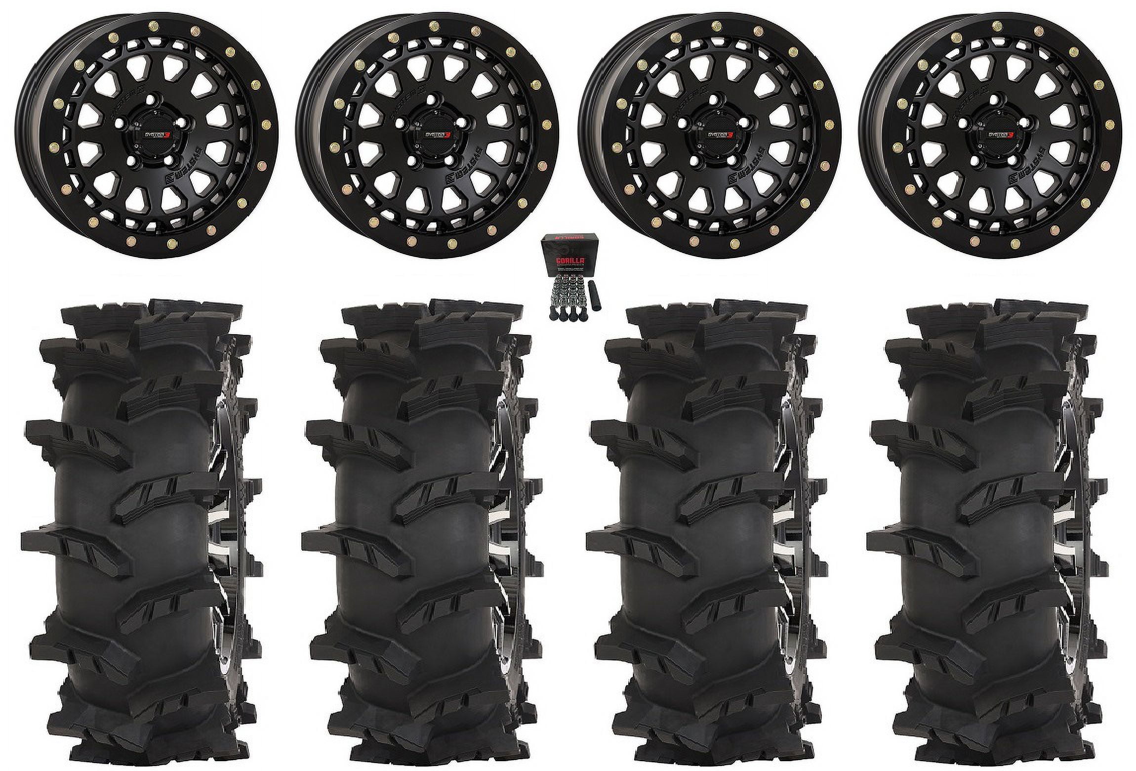 System 3 SB-6 15" Wheels Black (4+3) 32" Outlaw Max Tires Polaris RZR ...