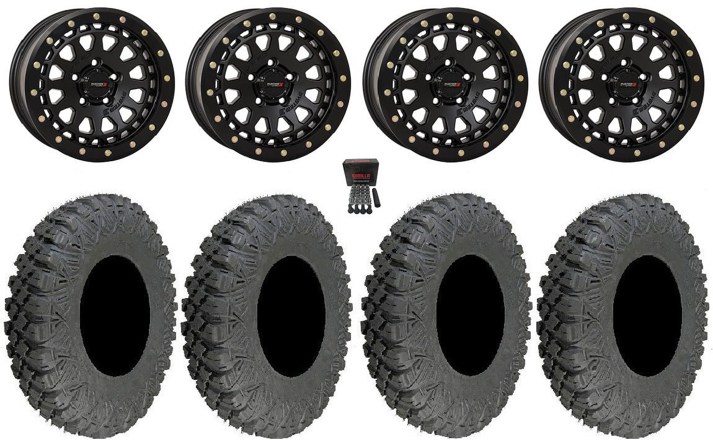 System 3 SB-6 15" Wheels Black (4+3) 33" Race Tires Polaris RZR Turbo R ...