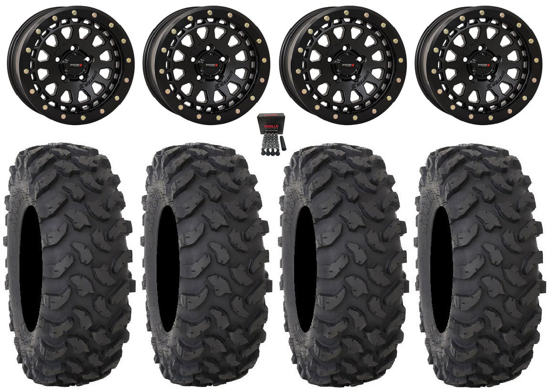 System 3 SB-6 15" Wheels Black (4+3) 33" XTR370 Tires Polaris RZR Turbo ...