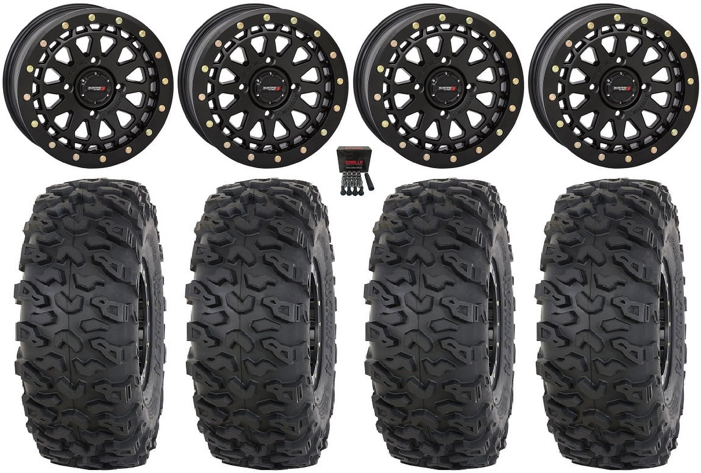 System 3 SB-6 15" Wheels Black (4+3) 35" Roctane T4 Tires Polaris RZR XP 1000 / PRO XP / Ranger ...