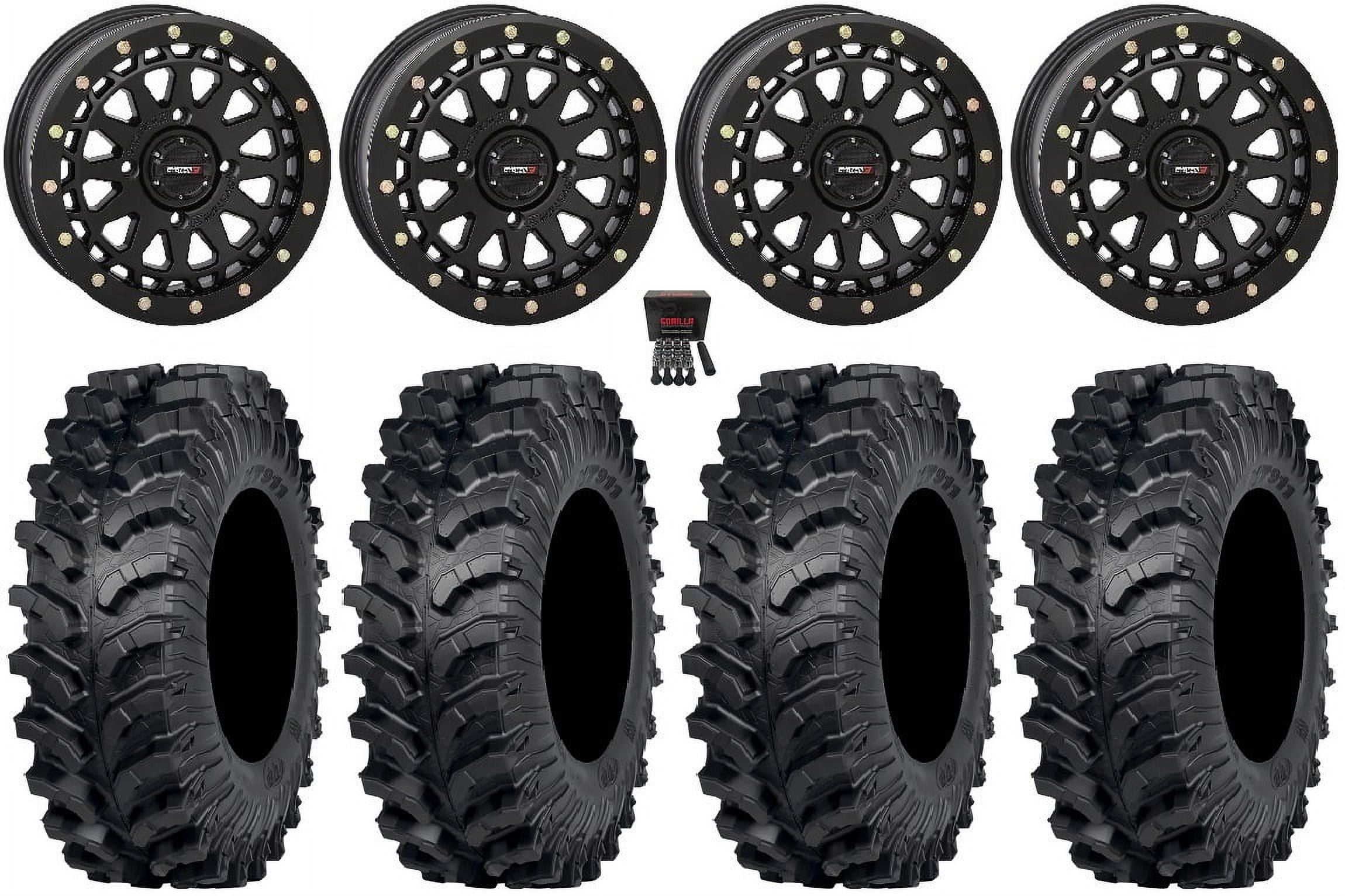 System 3 SB-6 15" Wheels Black (5+2) 34" MT911 Tires Kawasaki Mule Pro FXT - Walmart.com