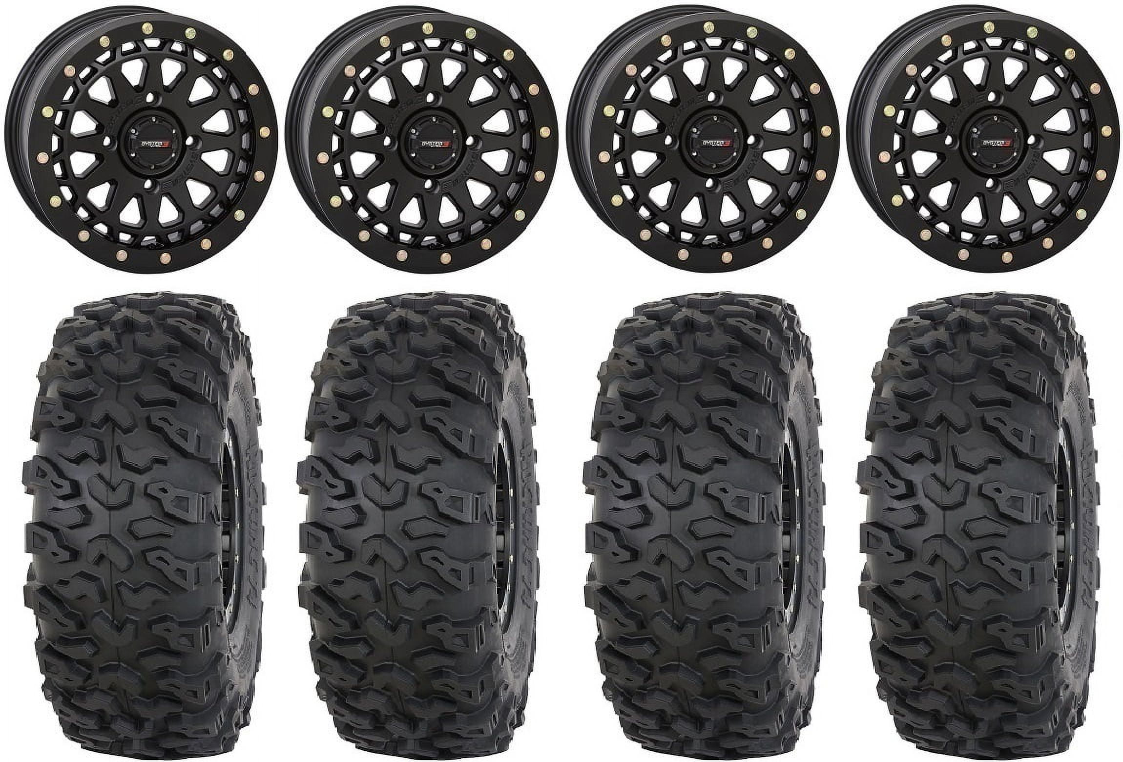 System 3 SB-6 15" Wheels Black (6+1) 30" Roctane T4 Tires Kawasaki Mule ...