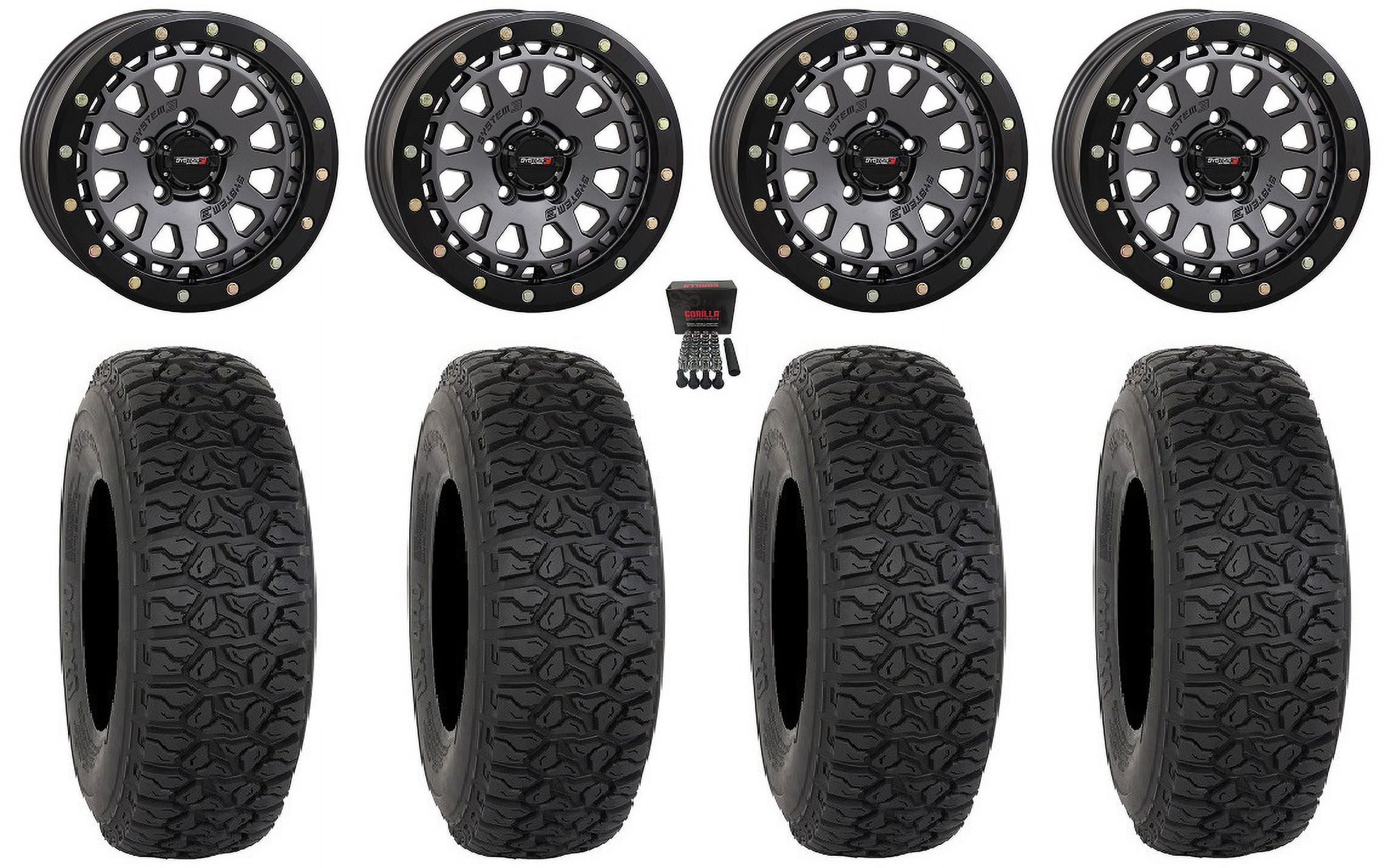 System 3 SB-6 15" Wheels Gunmetal (4+3) 32" DX440 Tires Polaris RZR ...