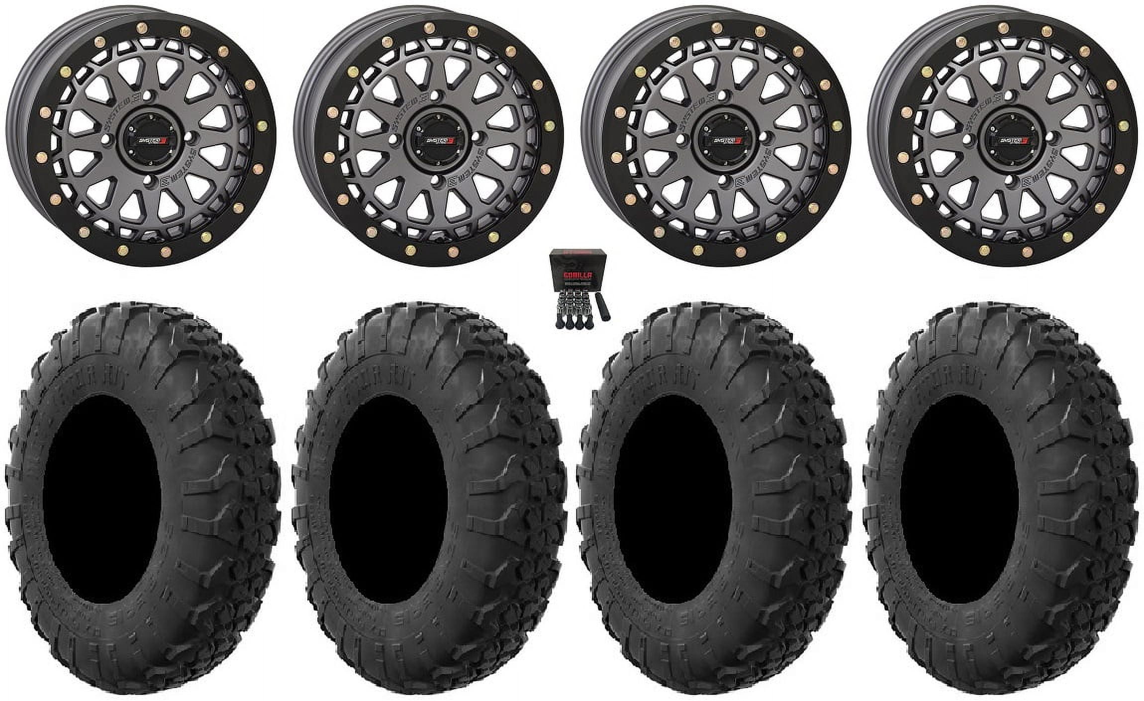 System 3 SB-6 15" Wheels Gunmetal (4+3) 32" MotoVator R/T Tires Polaris ...