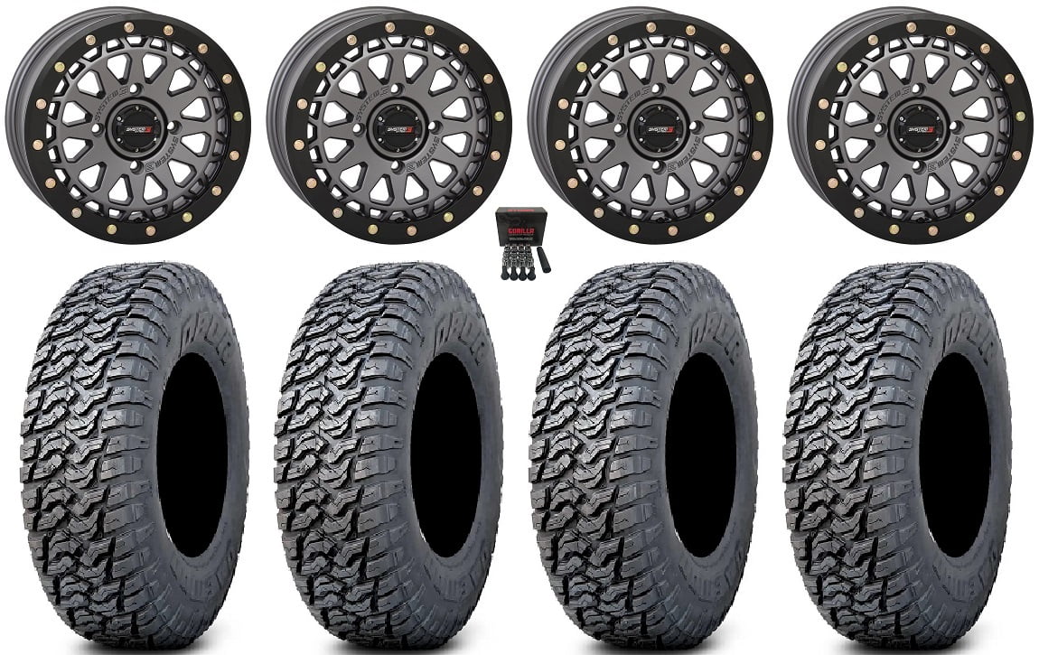 System 3 SB-6 15" Wheels Gunmetal (4+3) 33" Daemon Tires Kawasaki Mule ...