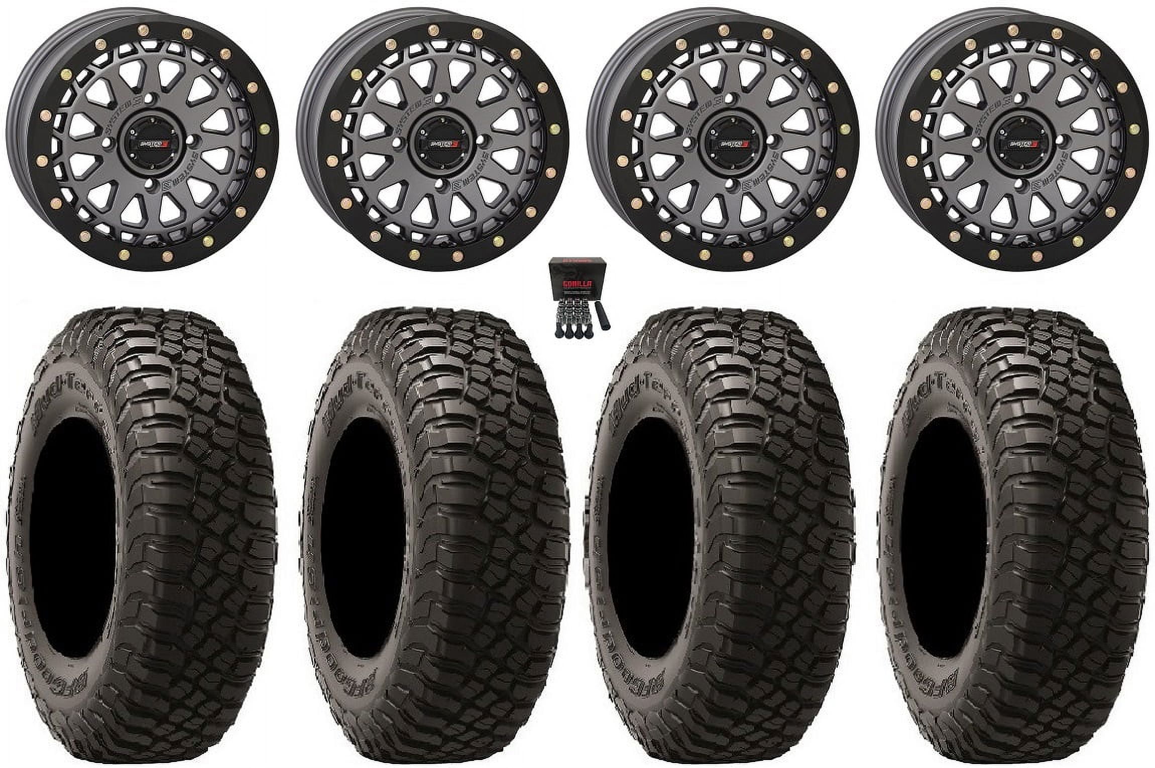 System 3 SB-6 15" Wheels Gunmetal (4+3) 35" BFG KM3 Tires Can-Am ...