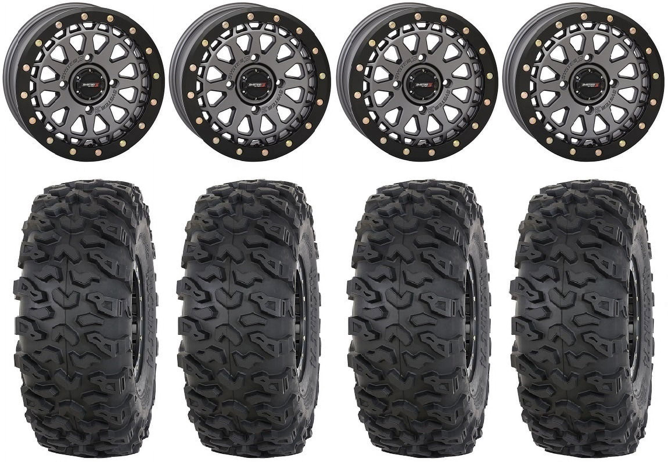 System 3 SB-6 15" Wheels Gunmetal (5+2) 33" Roctane T4 Tires Can-Am ...
