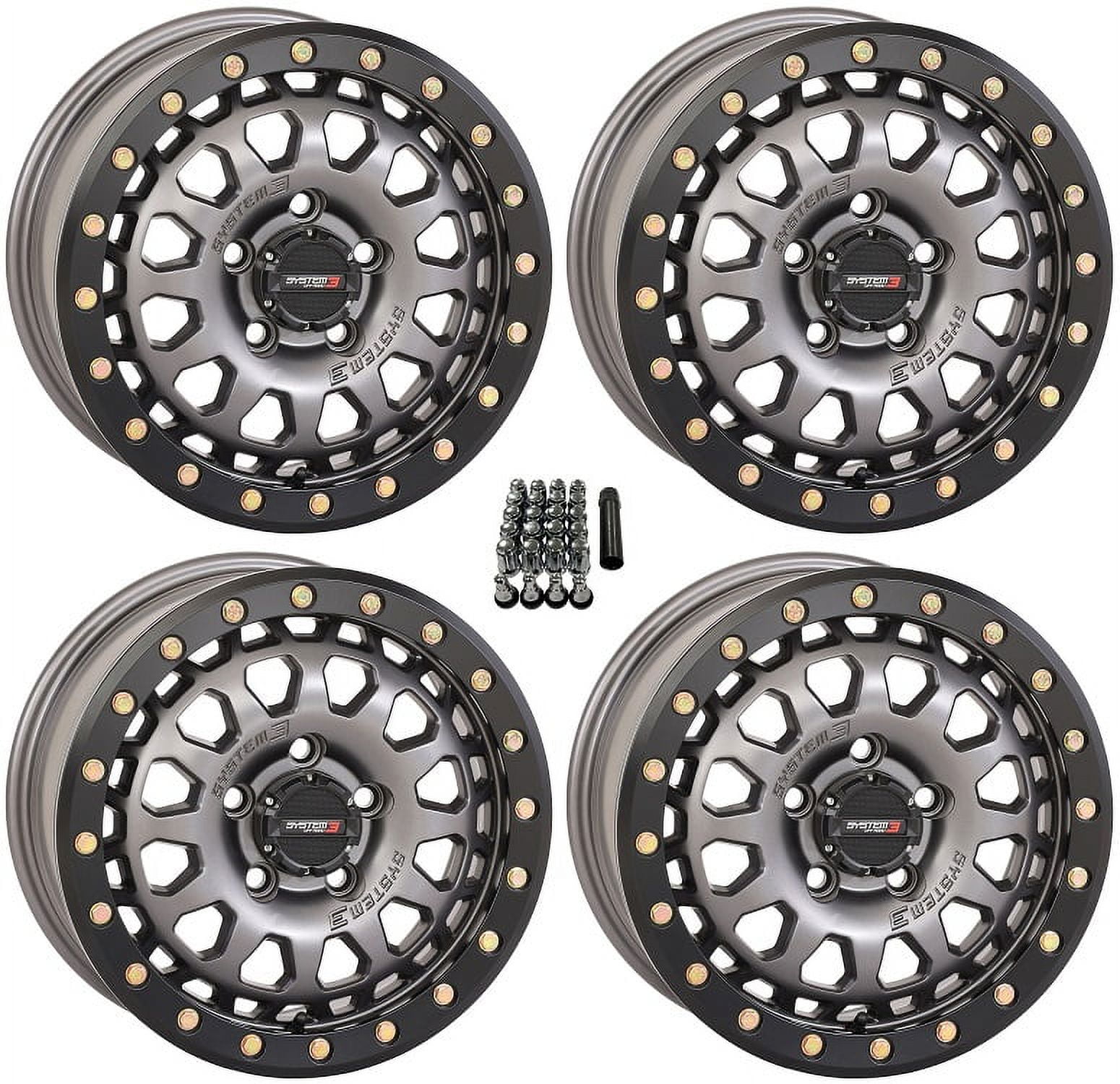 System 3 SB-6 UTV Rims, 15" Beadlock Wheels Gunmetal for Polaris RZR ...
