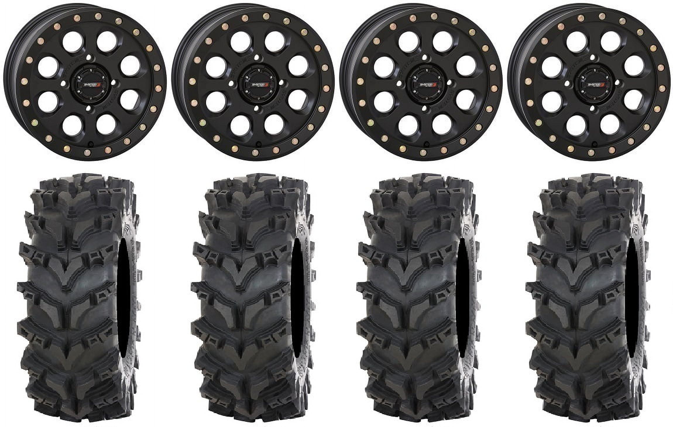 System 3 SB-7 14" Wheels Black (4+3) 30" Out&Back Max Tires Polaris RZR ...