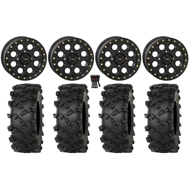 System 3 SB-7 14" Wheels Black (4+3) 32" Outlaw M/T Tires Kawasaki Mule ...