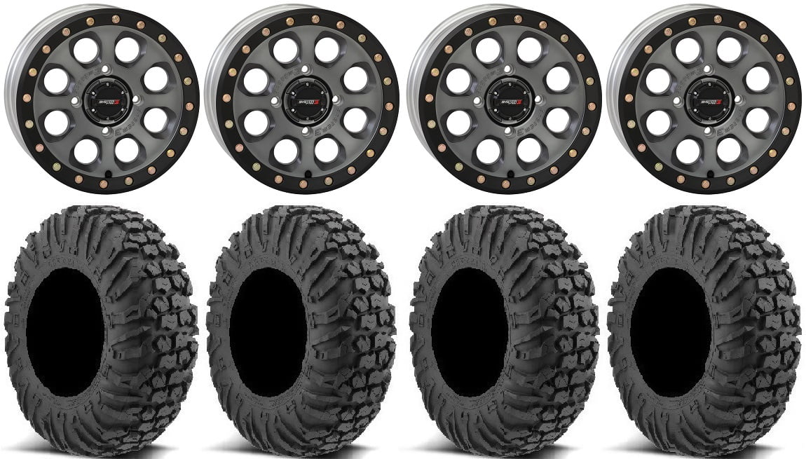 System 3 SB-7 14" Wheels Ti (4+3) 30" MotoVator Tires Polaris RZR XP ...