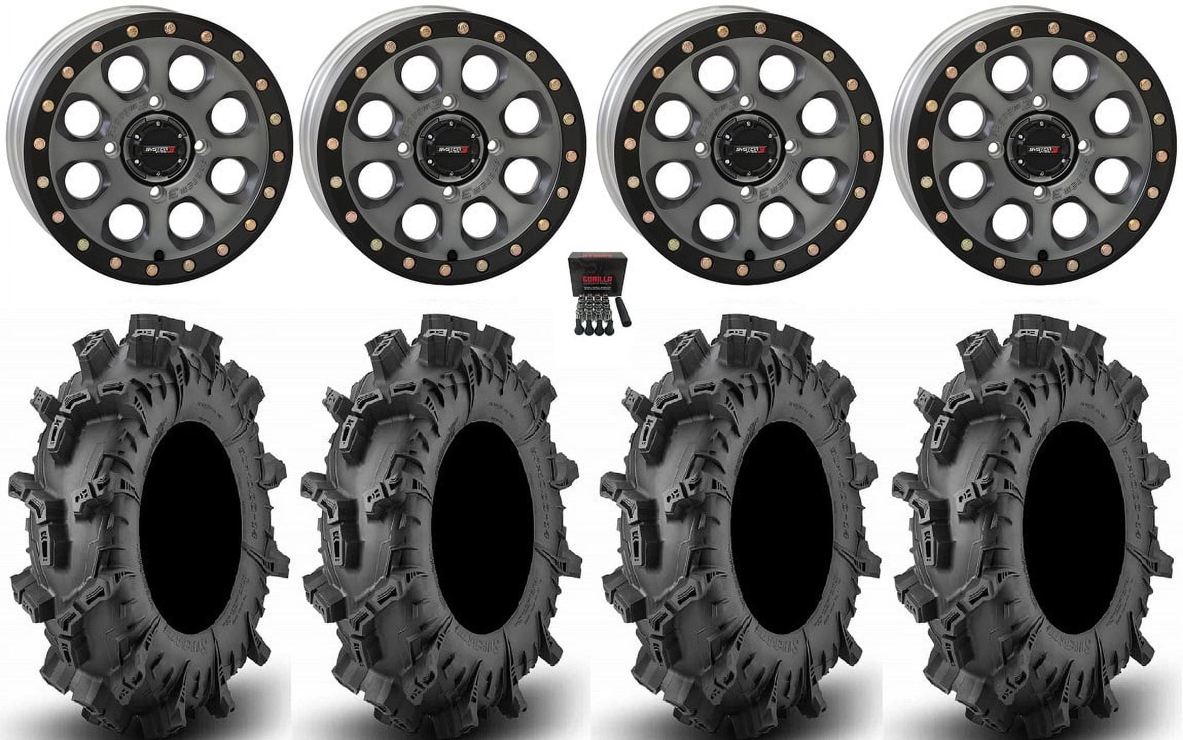 System 3 SB-7 14" Wheels Titanium (4+3) 28" Terminator Max Tires Can-Am ...