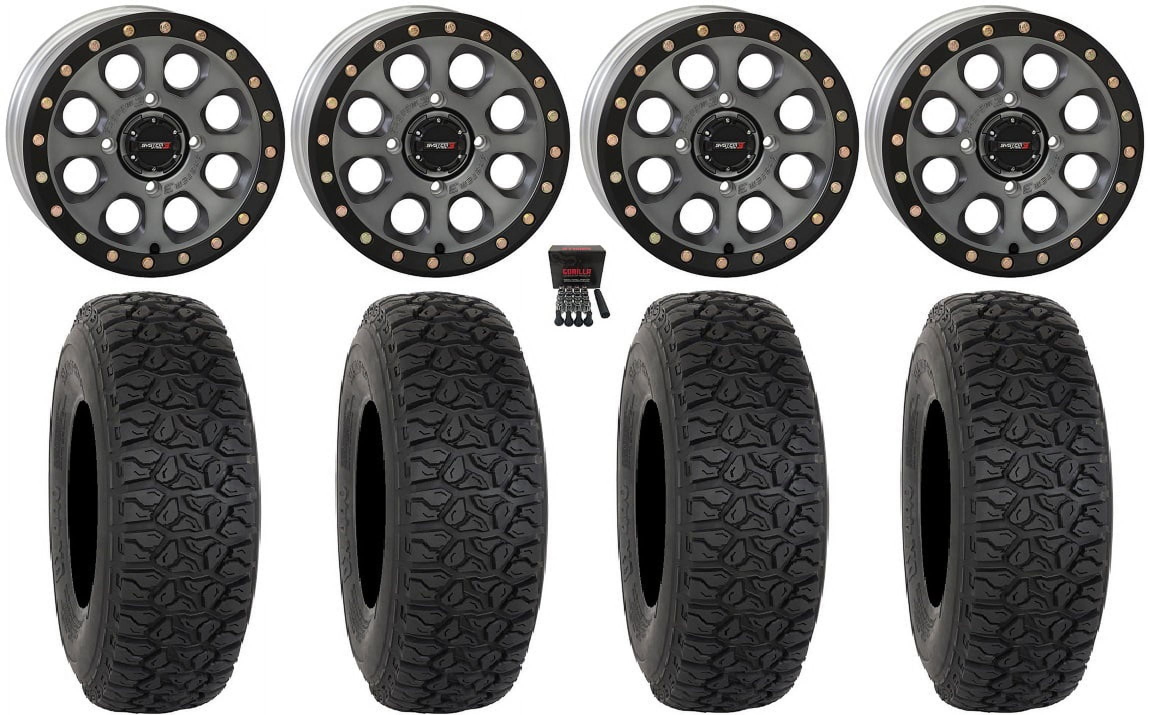 System 3 SB-7 14" Wheels Titanium (4+3) 30" DX440 Tires Sportsman RZR ...