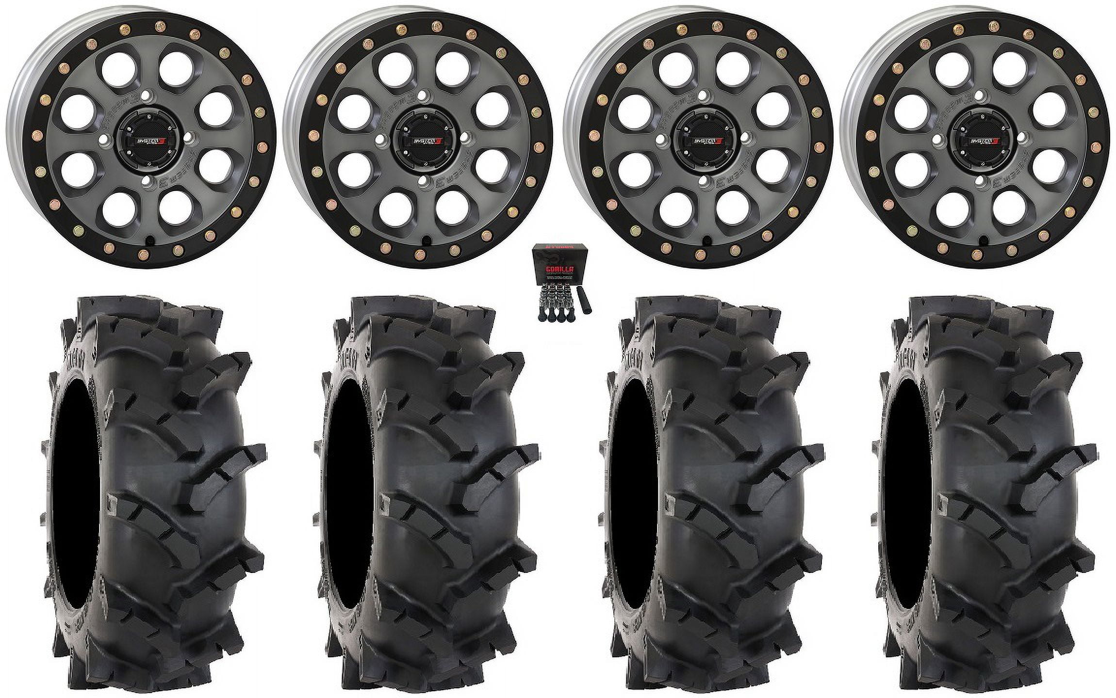 System 3 SB-7 14" Wheels Titanium (4+3) 30" MT410 Tires Sportsman RZR ...