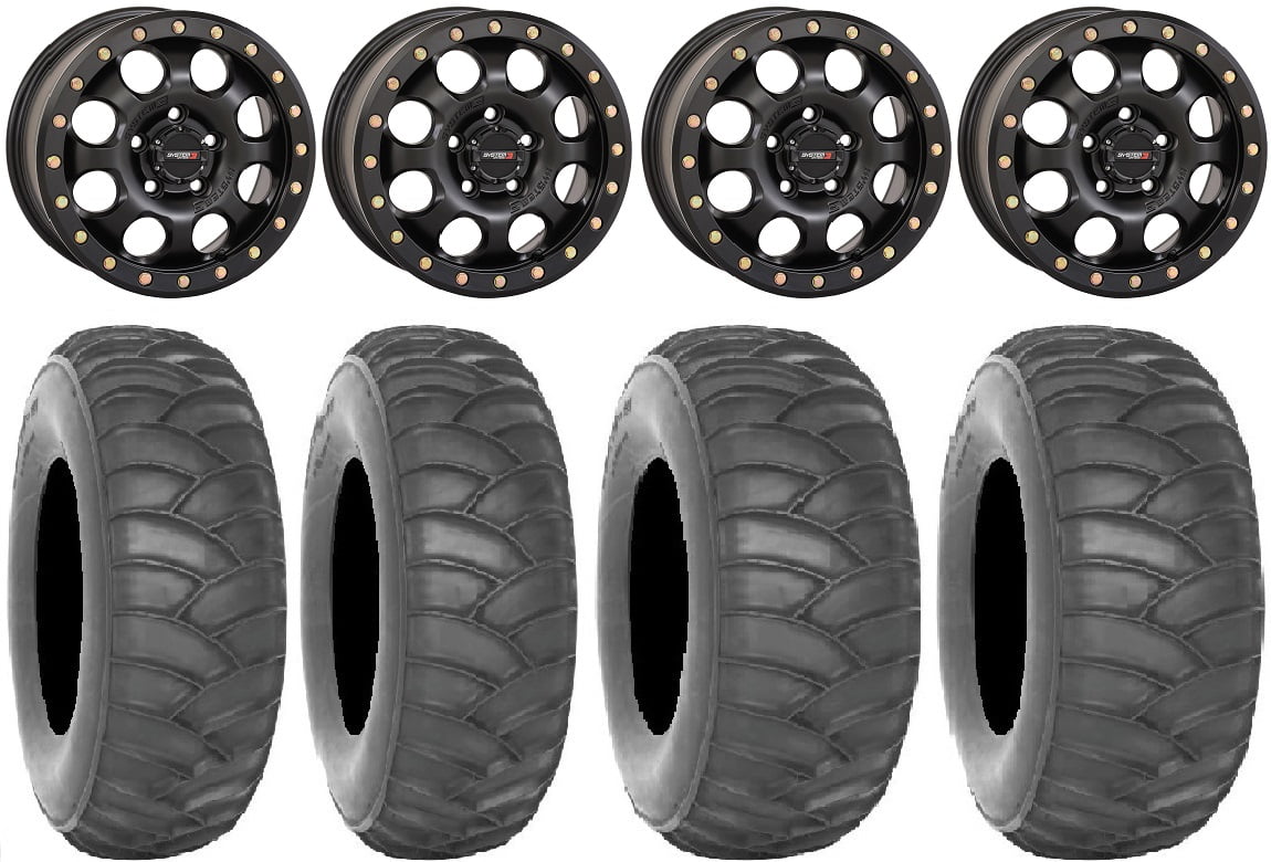 System 3 SB-7 15" Wheels Black 32" SS360 Tires Polaris RZR Turbo R ...