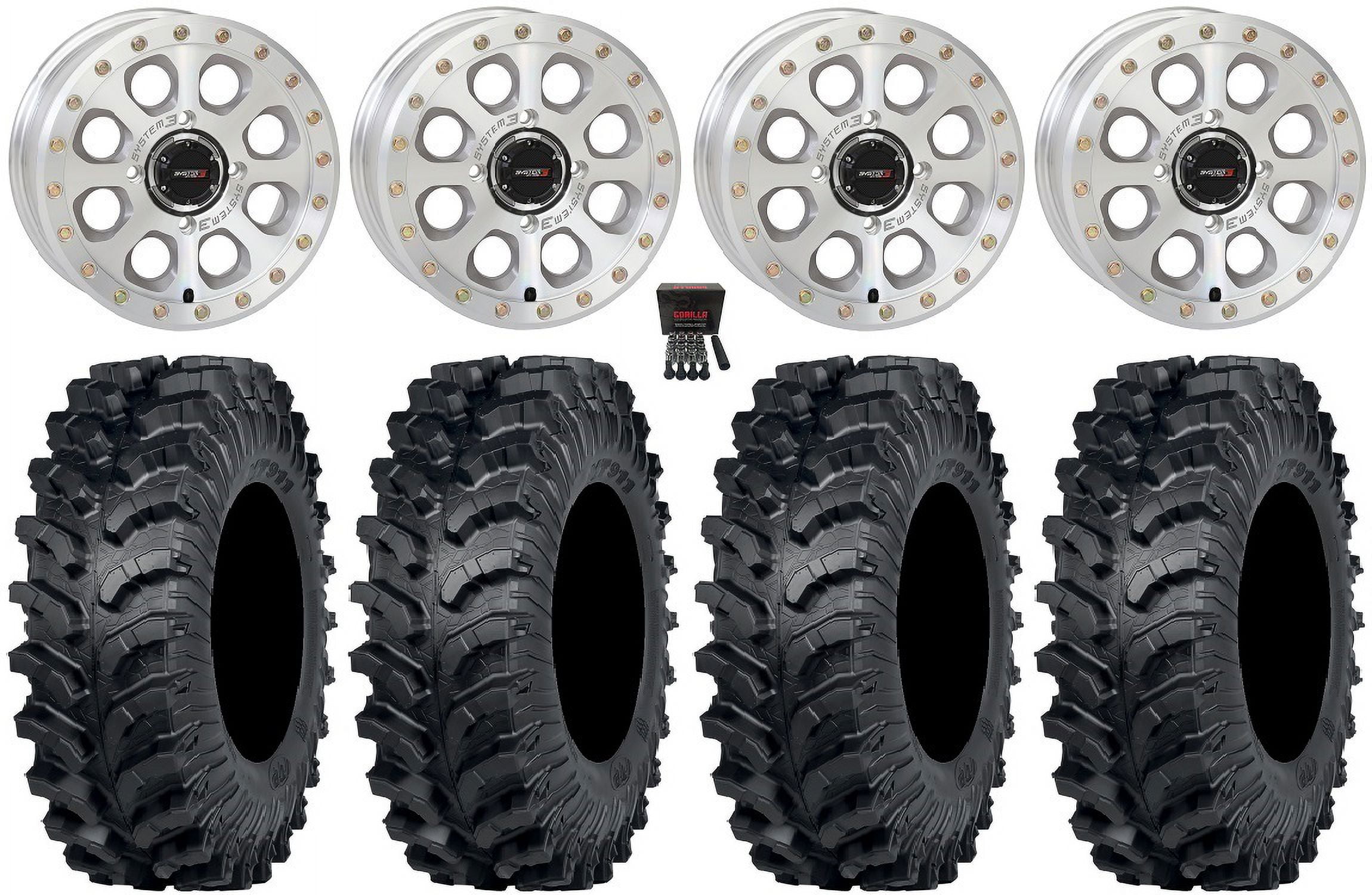 System 3 SB-7 15" Wheels Machined (5+2) 30" MT911 Tires Can-Am Maverick ...