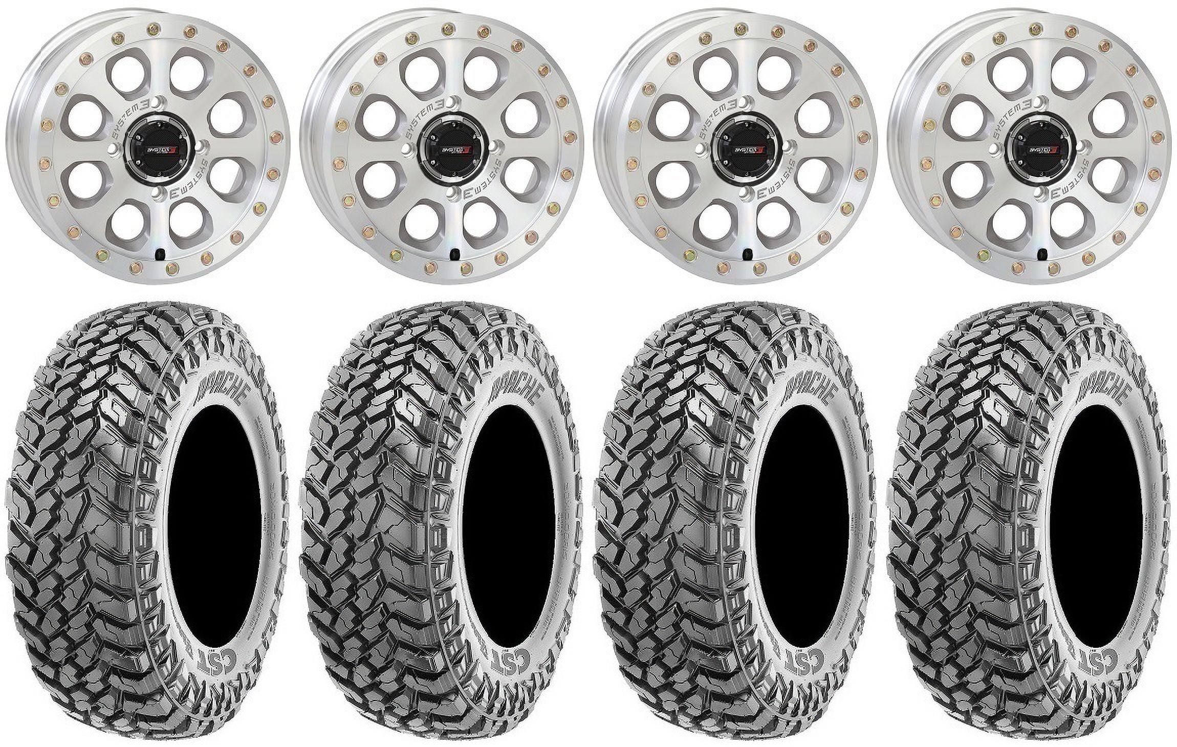 System 3 SB-7 15" Wheels Machined (6+1) 30" Apache Tires Can-Am Commander Maverick Renegade ...