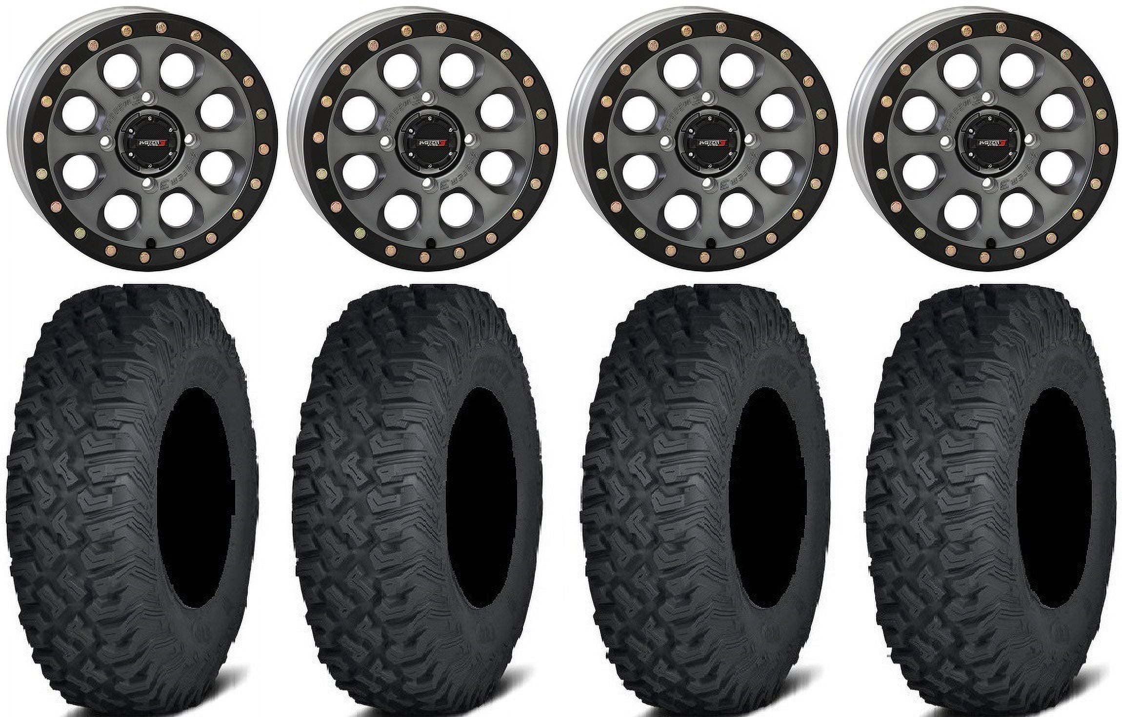 System 3 SB-7 15" Wheels Ti (6+1) 32" Coyote Tires Polaris RZR Turbo R & Pro R Ranger 1500 ...