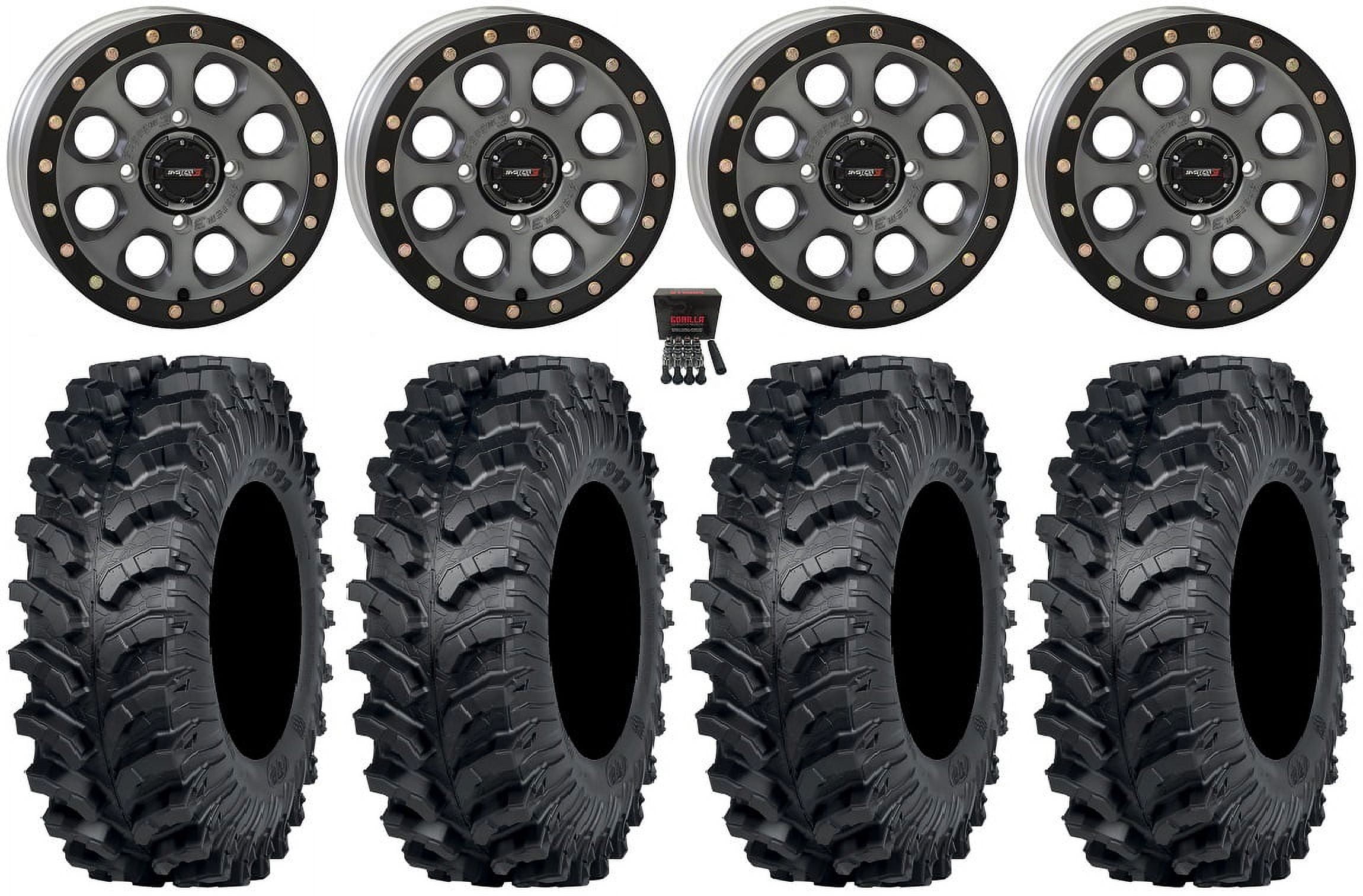 System 3 SB-7 15" Wheels Titanium (4+3) 34" MT911 Tires Can-Am Maverick ...