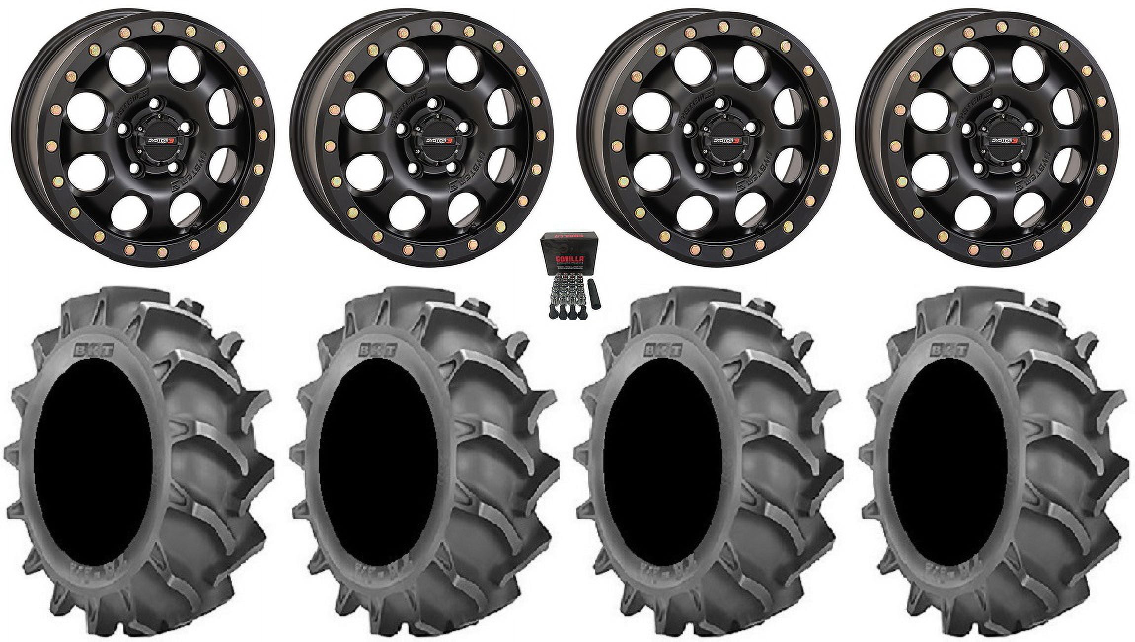 System 3 SB-7 18" Wheels Bk 4+3 33x8 (6ply) BKT171 Tires Polaris RZR ...
