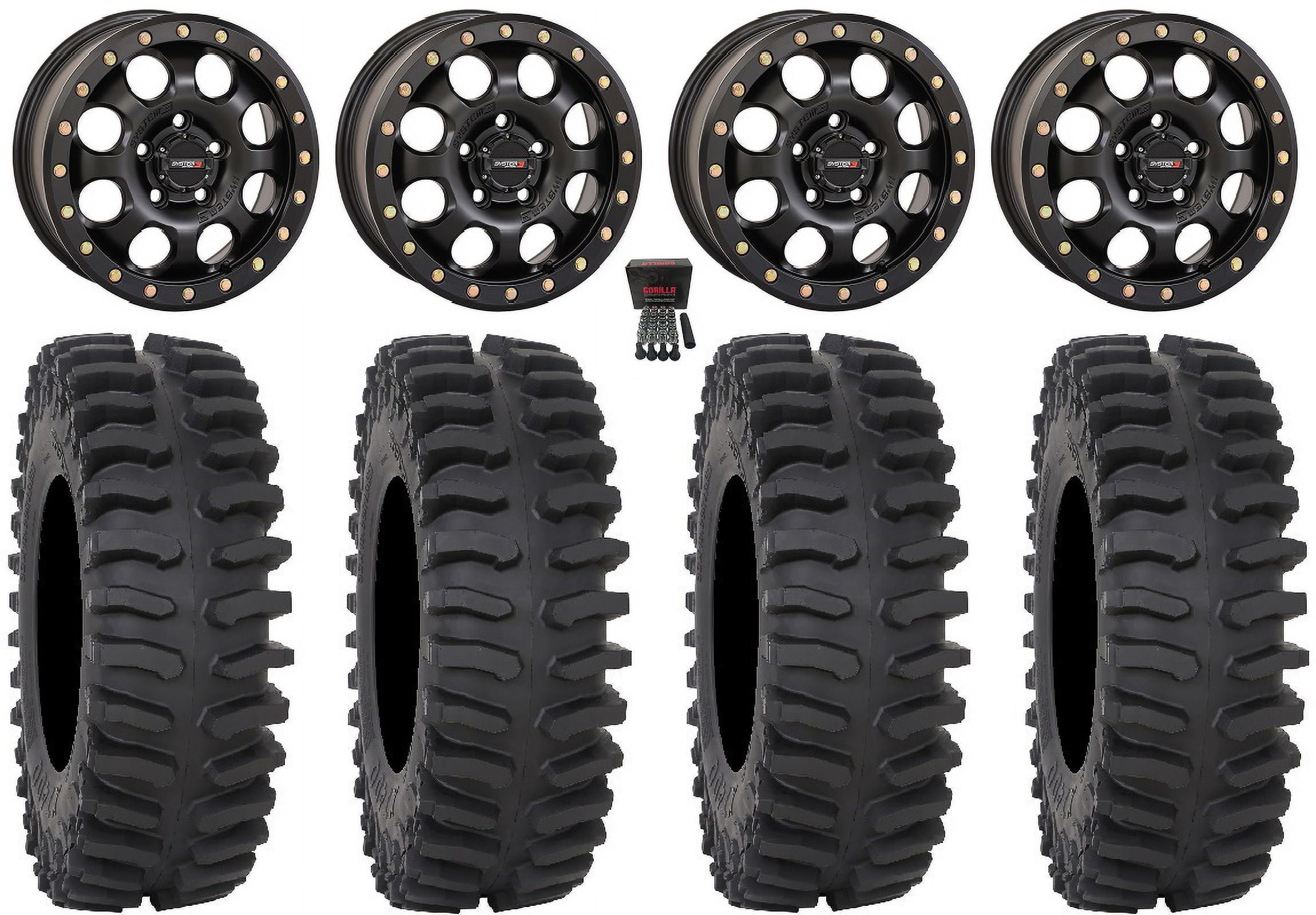 System 3 SB-7 Bdlk 18" Wheels Bk 4+3 35" XT400 Tires Polaris RZR Turbo ...