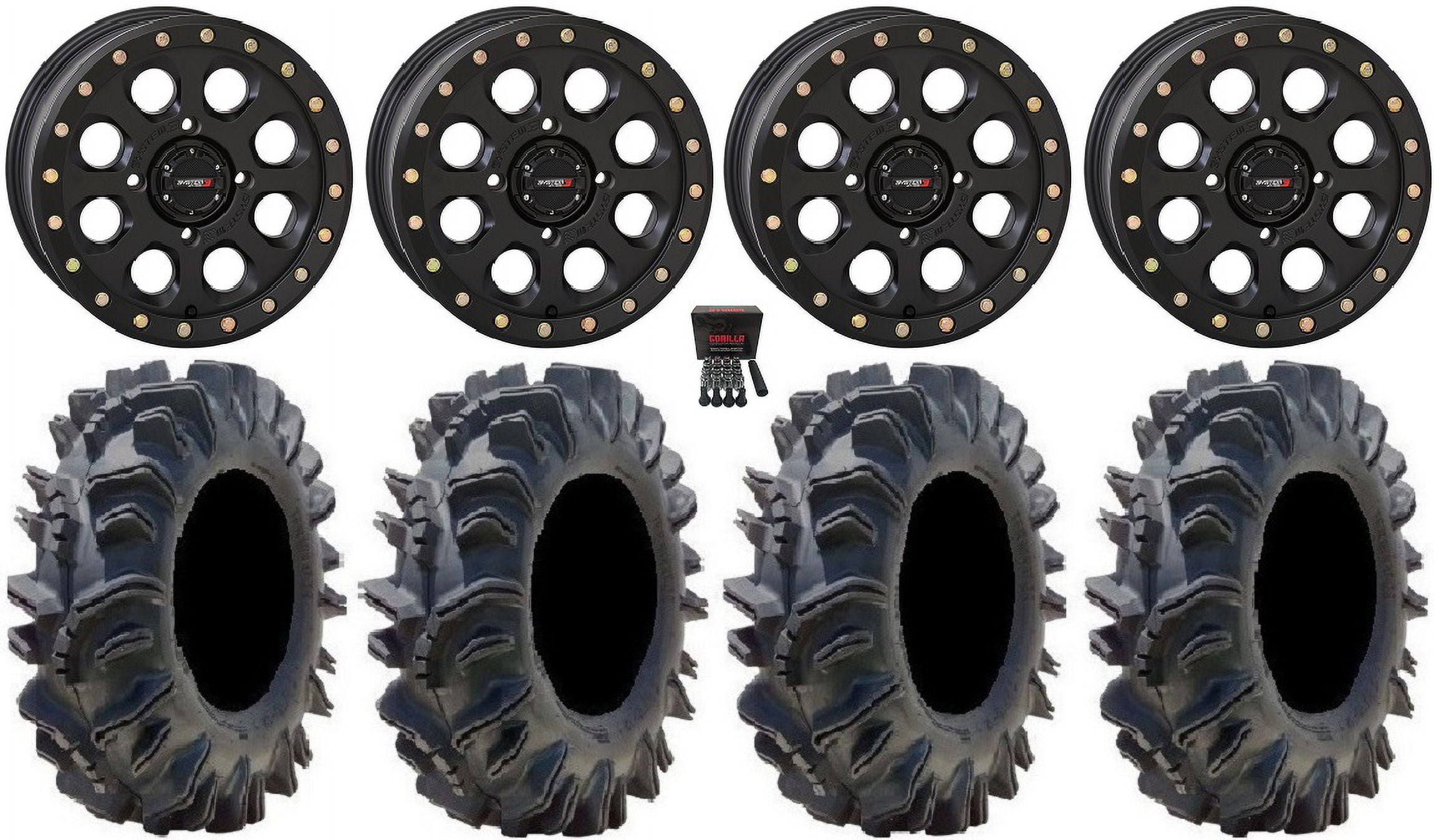 System 3 SB-7 Beadlock 18" Wheels Bk 4+3 34" Terminator Tires Can-Am ...