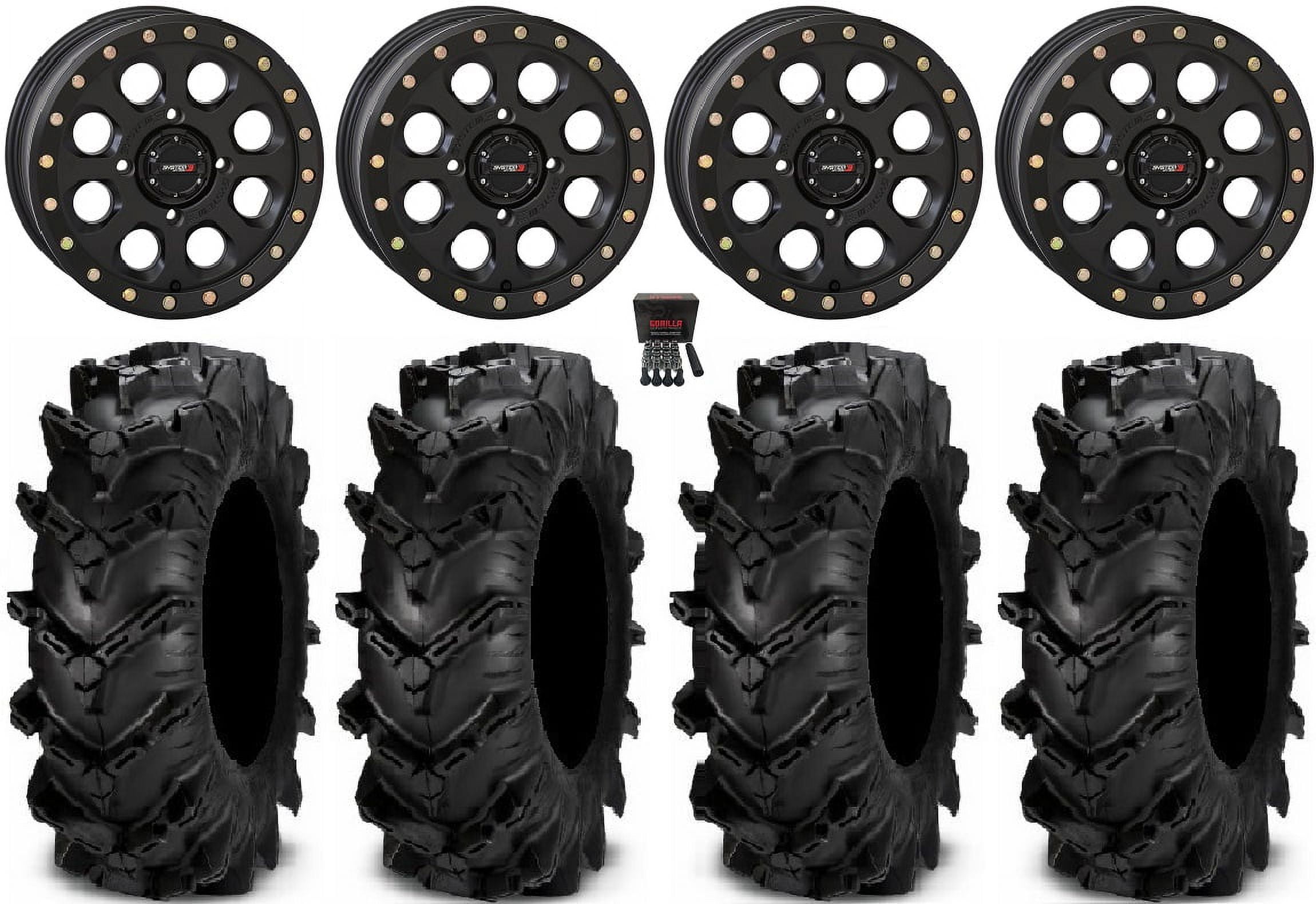 System 3 SB-7 Beadlock 18" Wheels Bk 4+3 36" Cryptid Tires Can-Am ...