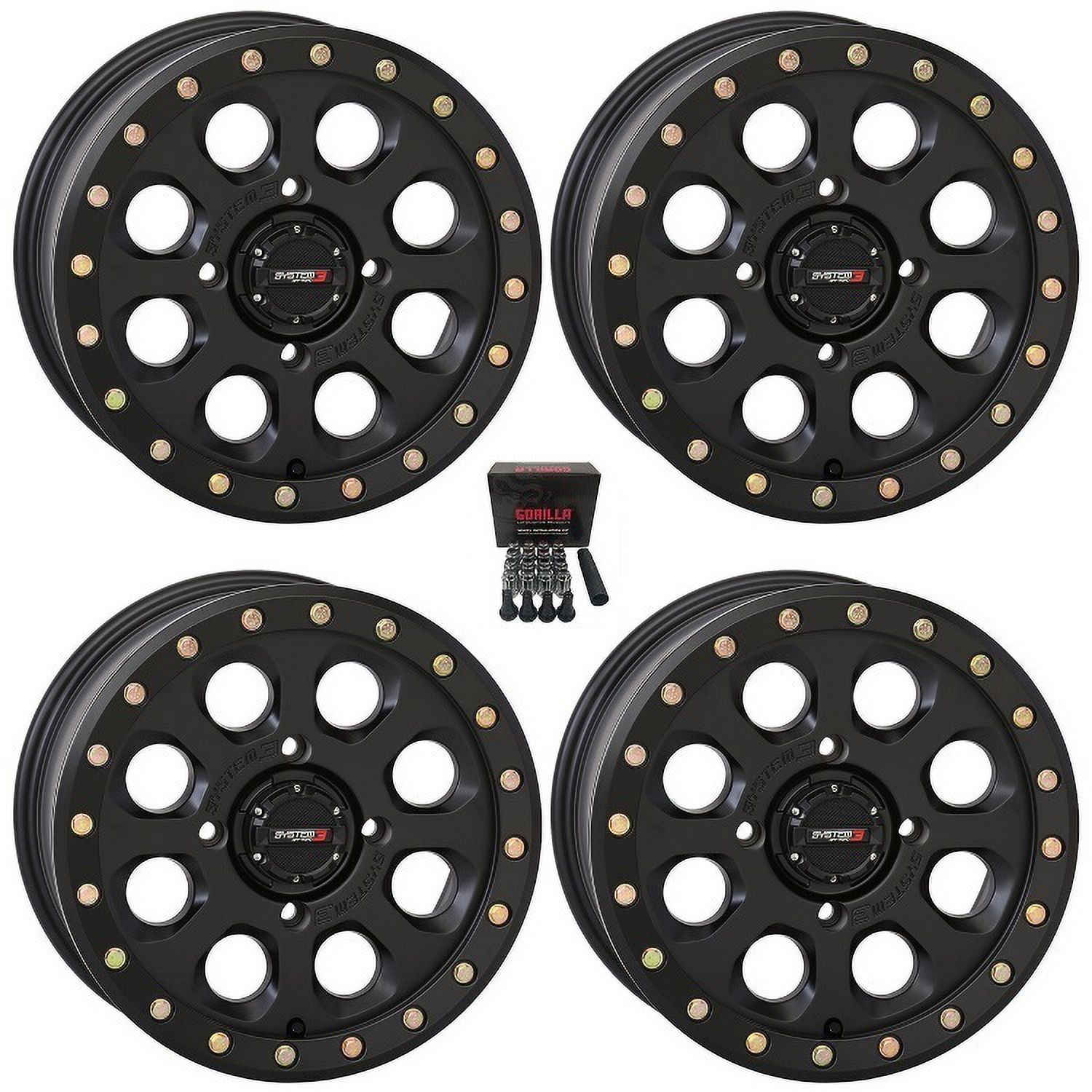 System 3 SB-7 Beadlock 18" Wheels Black (5+2) Sportsman 550 850 1000 ...