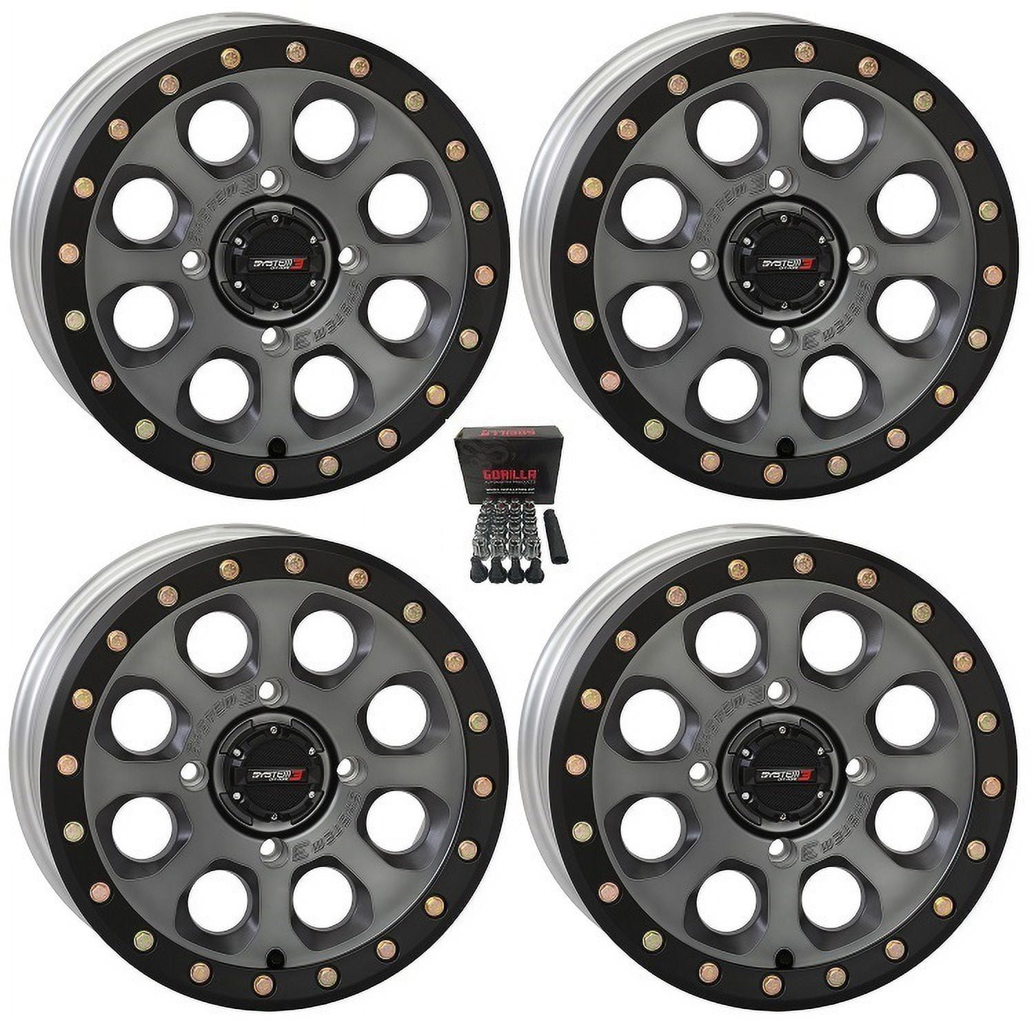System 3 SB-7 Beadlock 18" Wheels Titanium (5+2) Polaris RZR Turbo R ...