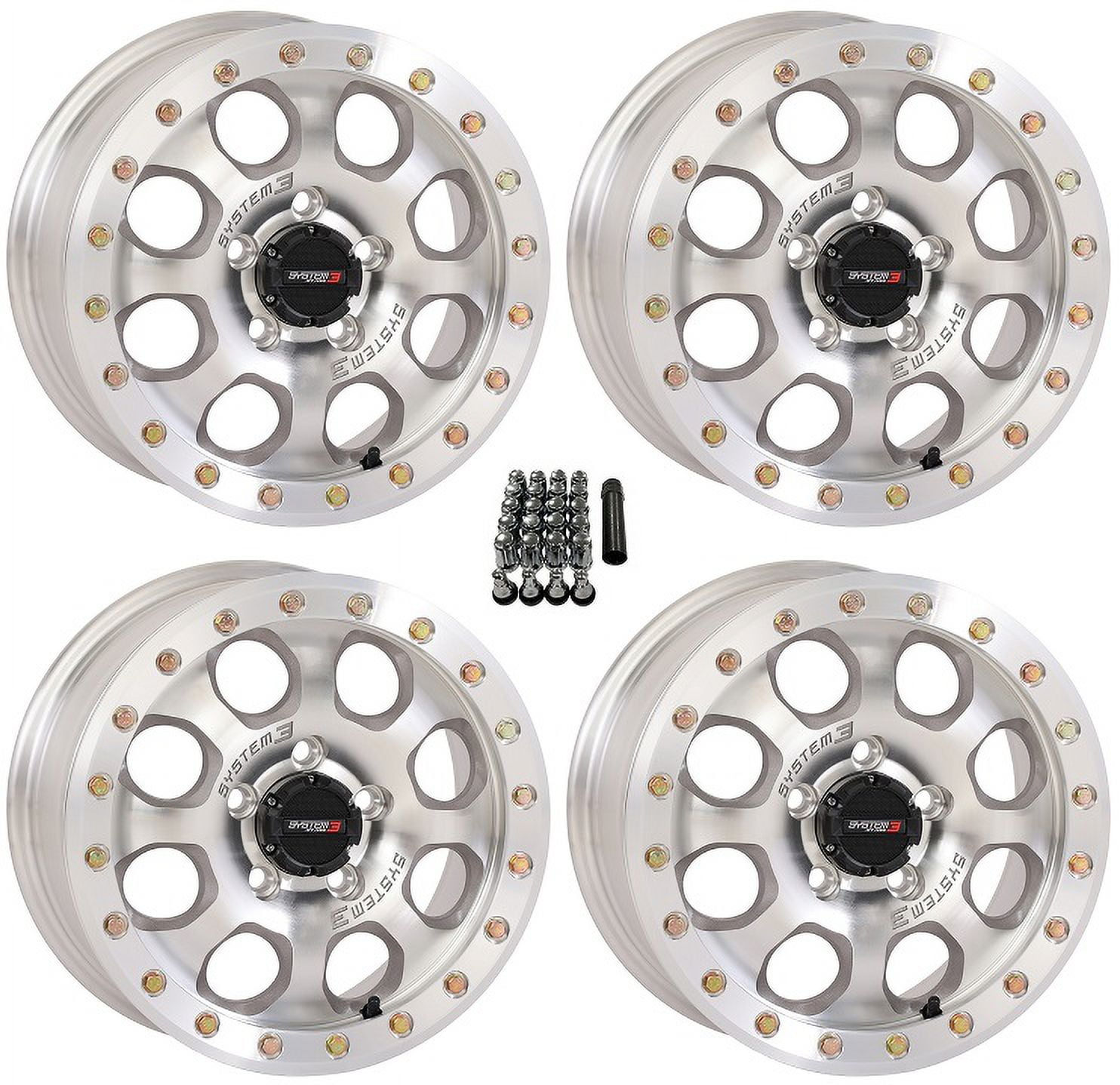 System 3 SB-7 Beadlock Wheels 15" Machined (6+1) Polaris RZR Turbo R ...